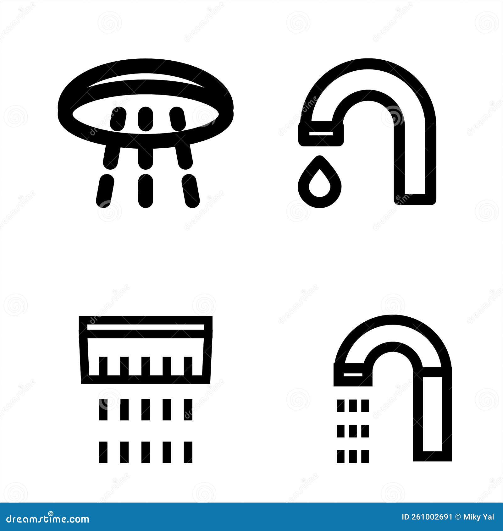 Shower Icon Set Isolated On White Background. Outline Bathroom Symbols ...