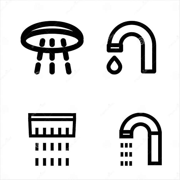 Shower Icon Set Isolated on White Background. Outline Bathroom Symbols ...