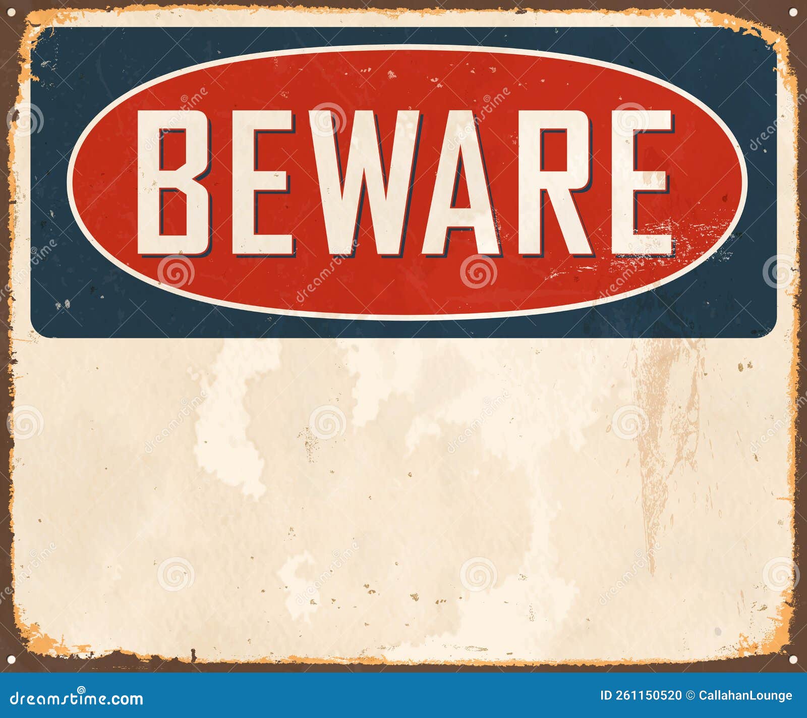 Vintage Beware Metal Sign with Room for Text or Graphics. Stock Vector ...