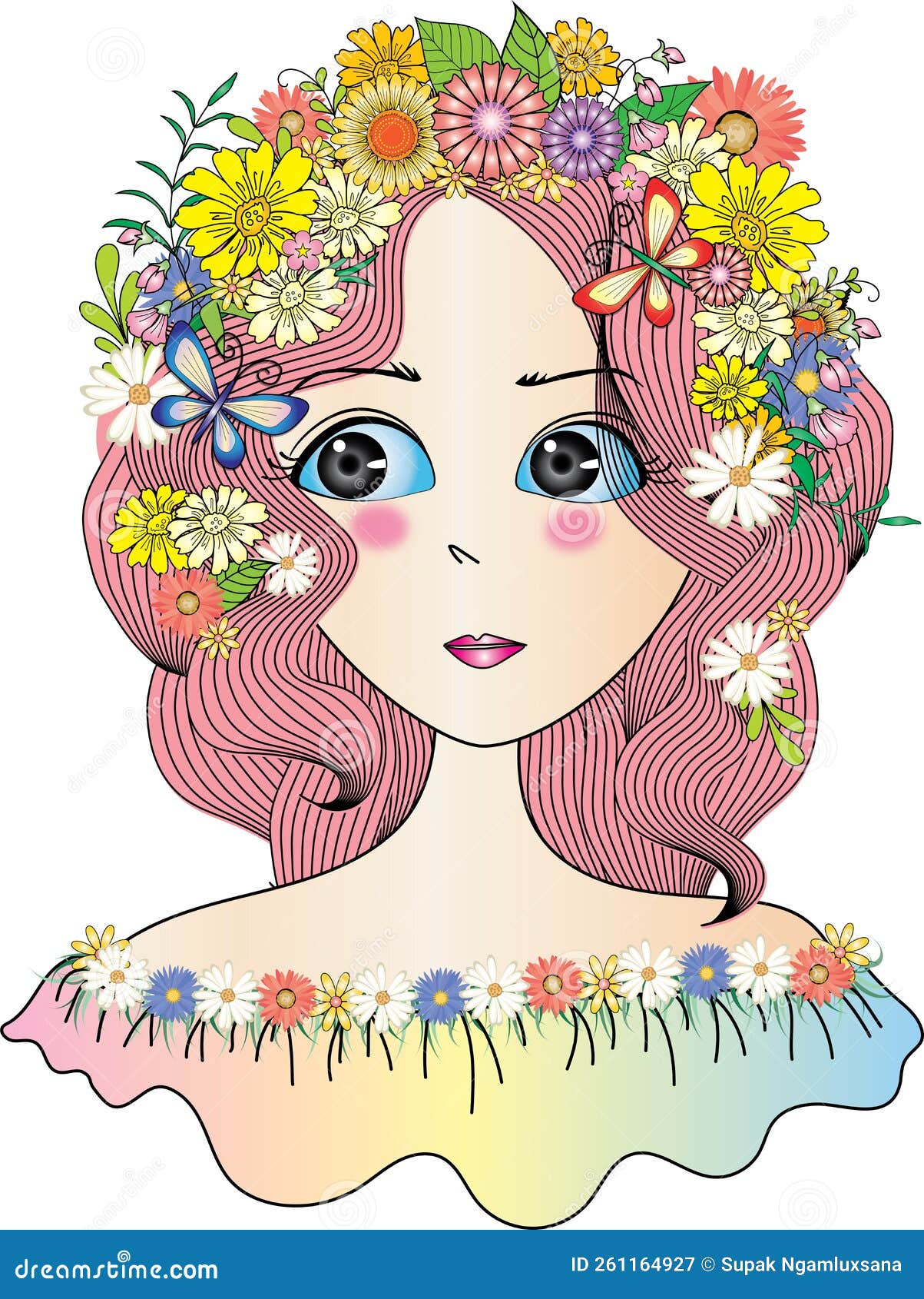 Cartoon flower head woman stock illustration. Illustration of bright ...
