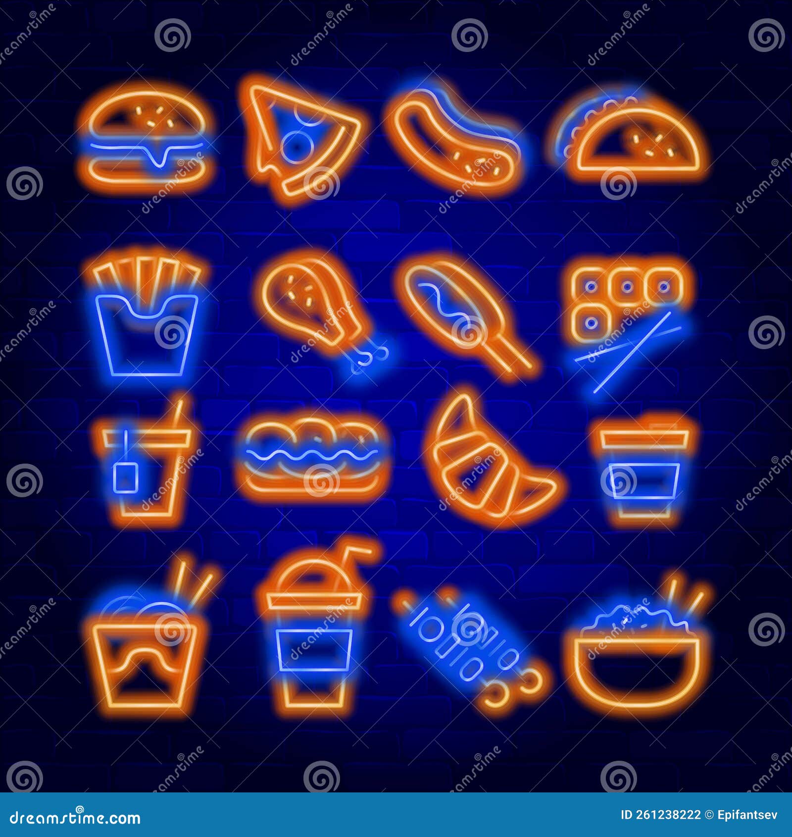 Fast Food Vector Neon Icons Set. Stock Vector - Illustration of neon ...