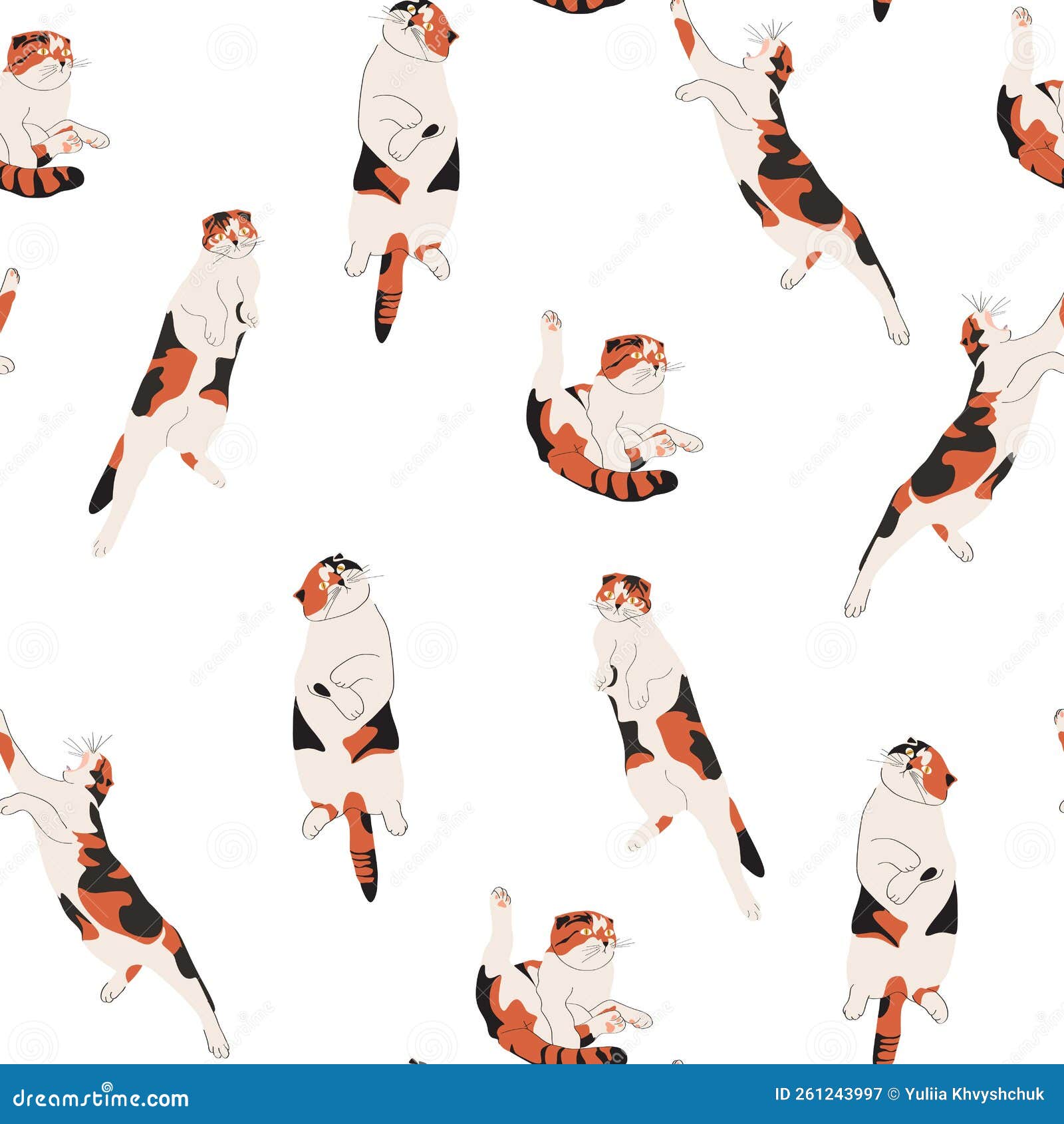 Seamless Colored Pattern with Different Cat Poses Flat Illustration ...