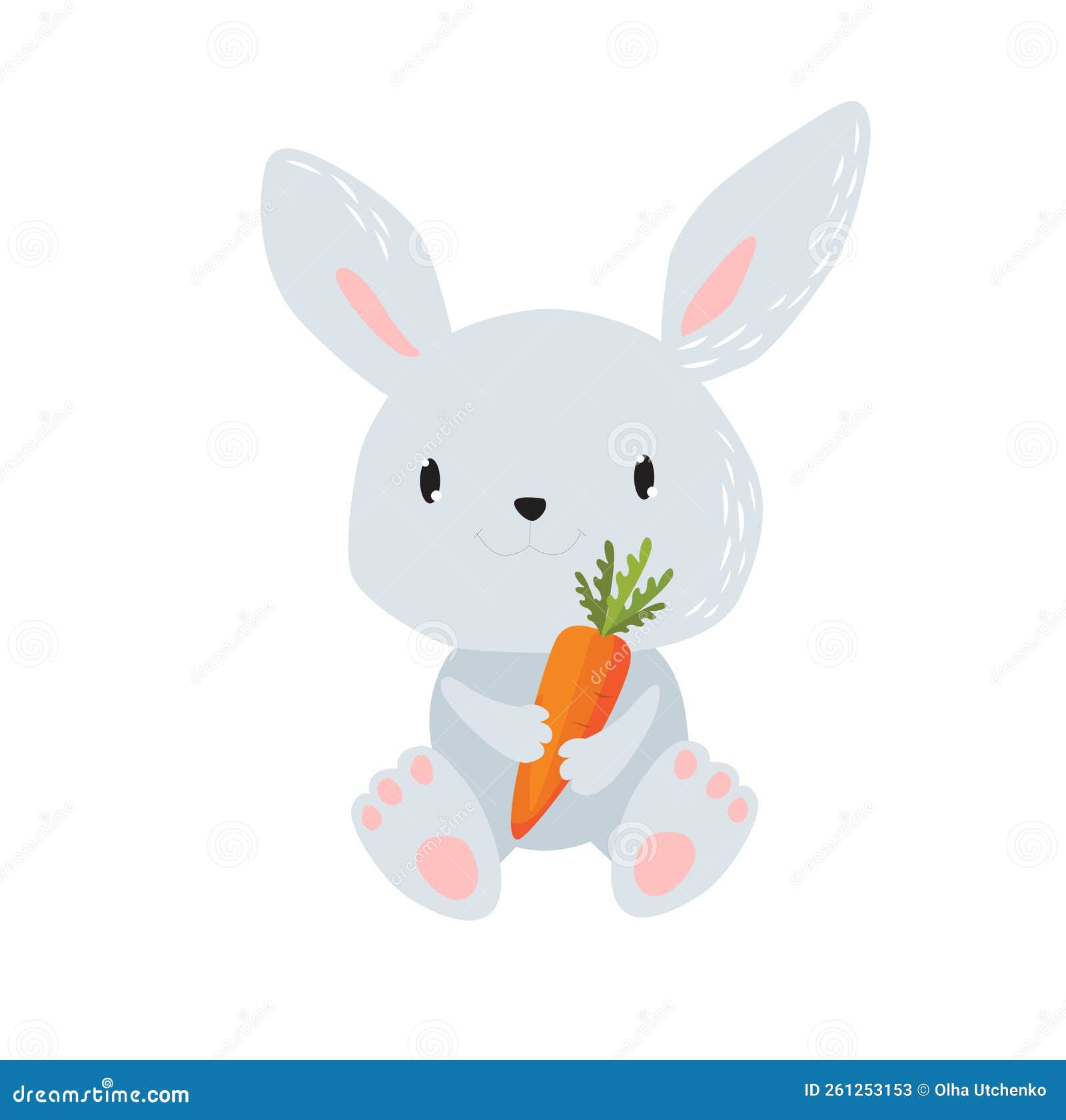 Print. Cute Vector Rabbit with a Carrot. Pet. Funny Cartoon Bunny ...
