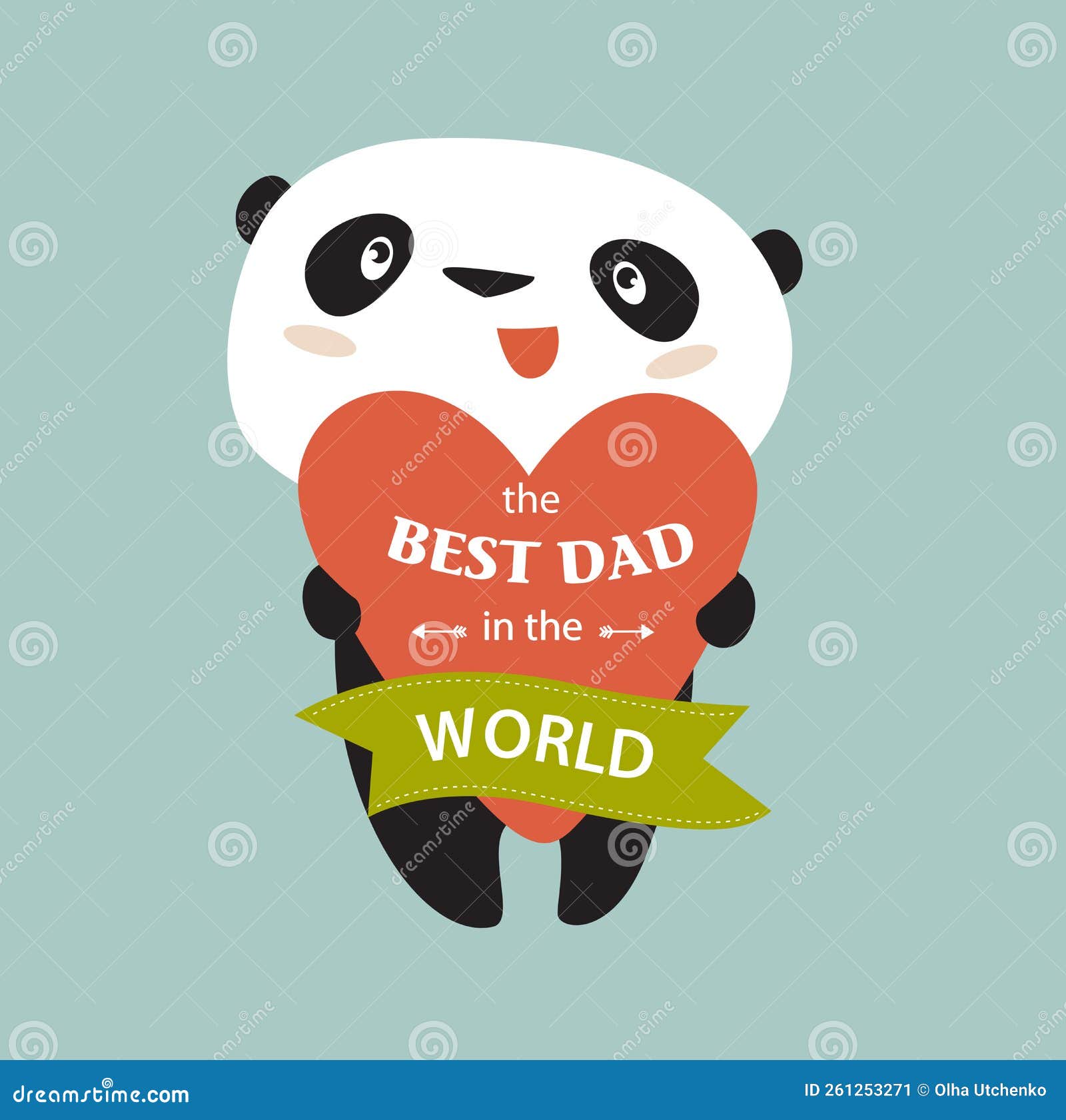 Print. Cartoon Panda Holding a Heart. the Best Dad in the World. Father ...