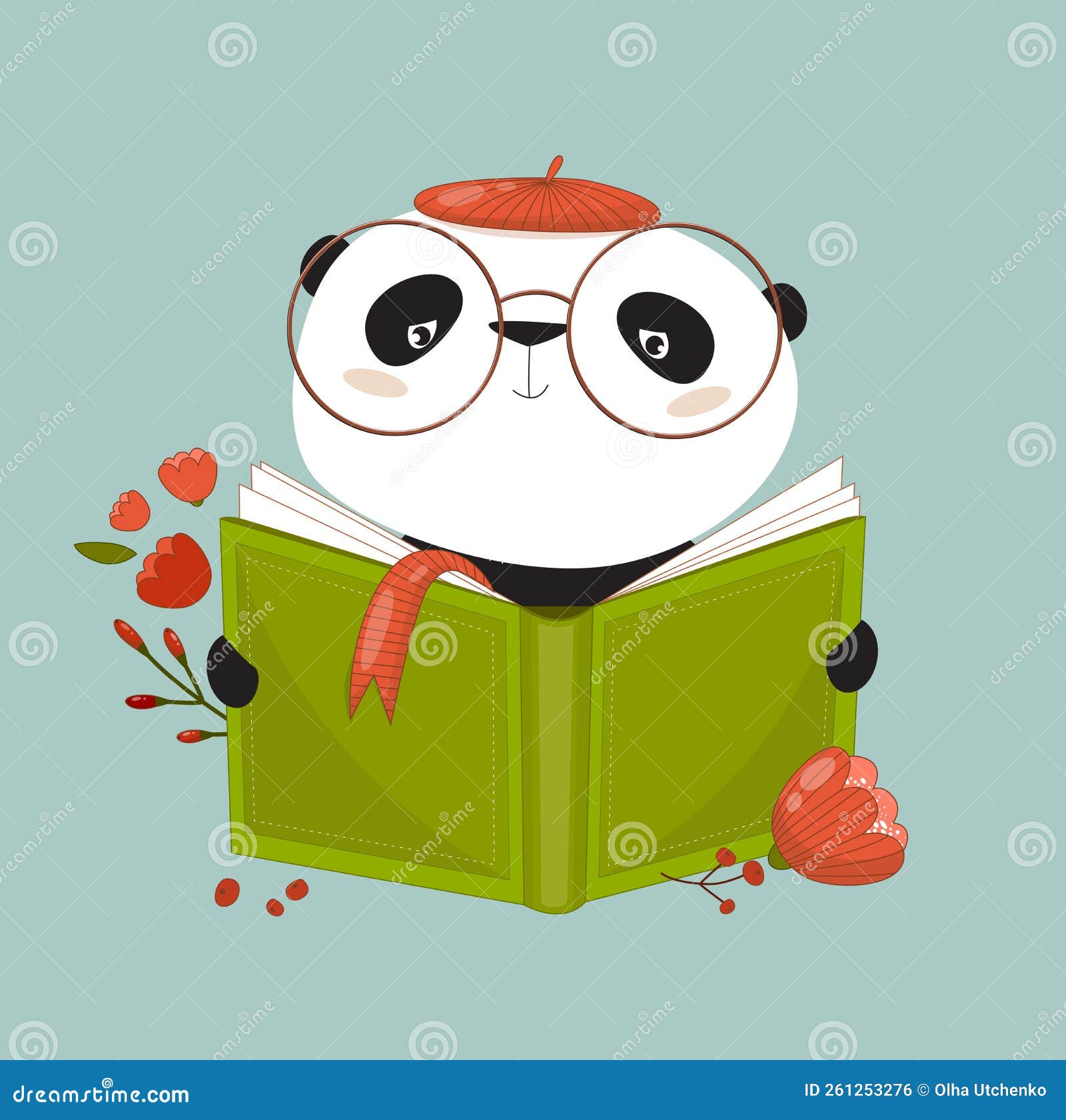 Print. Vector Cartoon Panda Reading. Panda is Learning. Cute Panda with ...