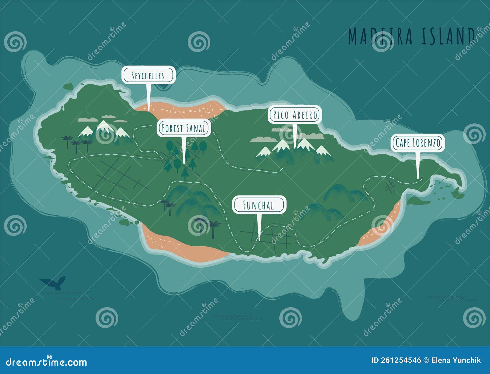 Map of Island of Madeira in the Ocean Stock Vector - Illustration of ...