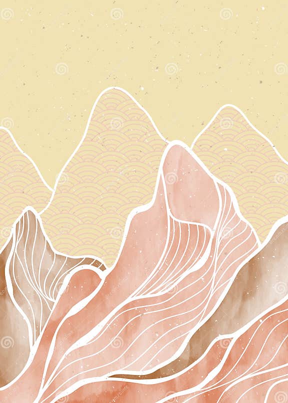 Natural Abstract Mountain Landscape and Line Art Pattern. Abstract ...