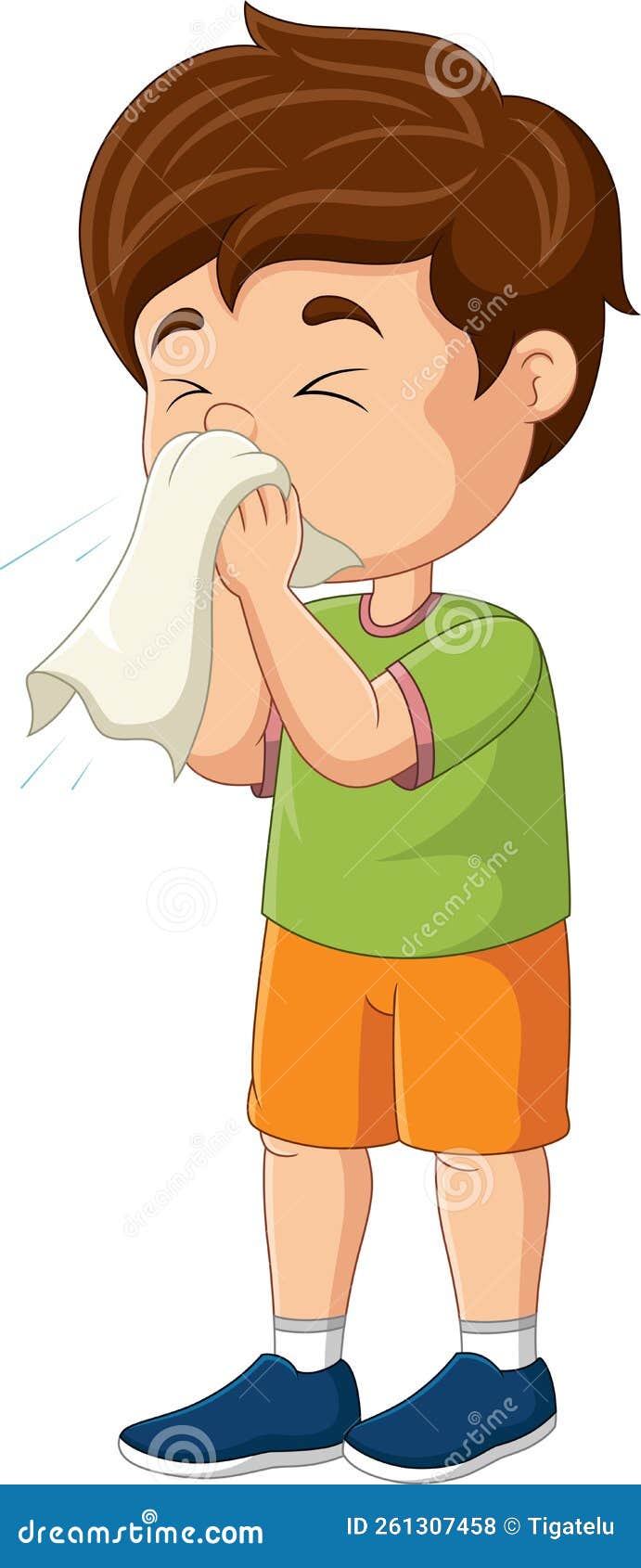 Cute Little Boy Sneezing with Blowing Nose into Tissue Paper Stock ...
