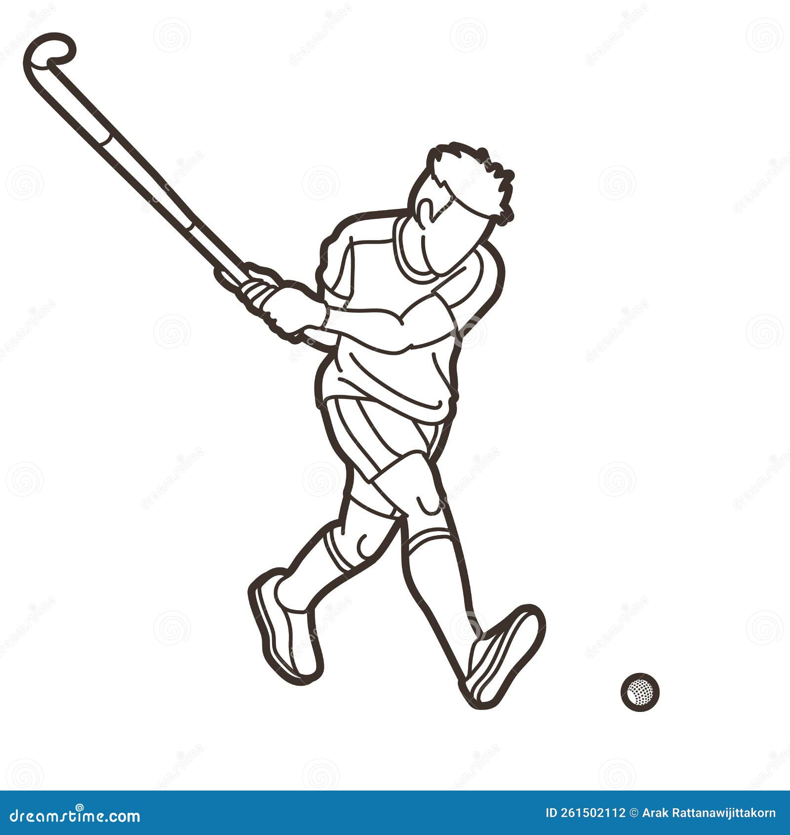 Field Hockey Sport Male Player Action Cartoon Outline Graphic Vector ...