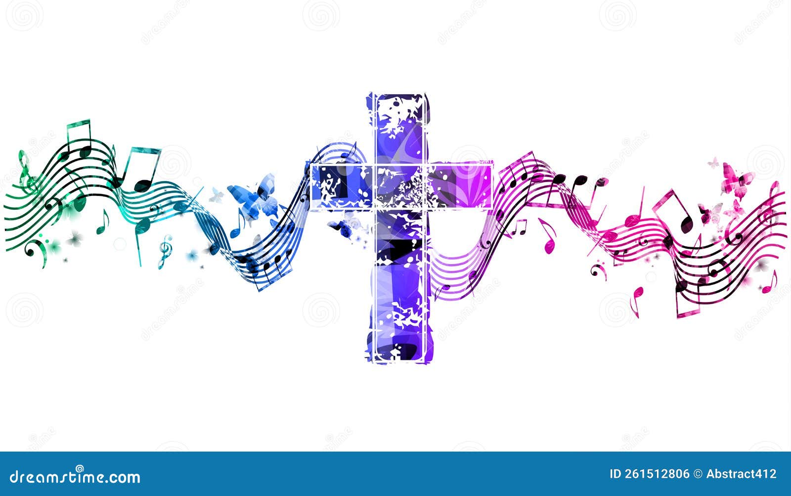 Christian Cross with Musical Notes Staff Isolated. Vector Illustration ...