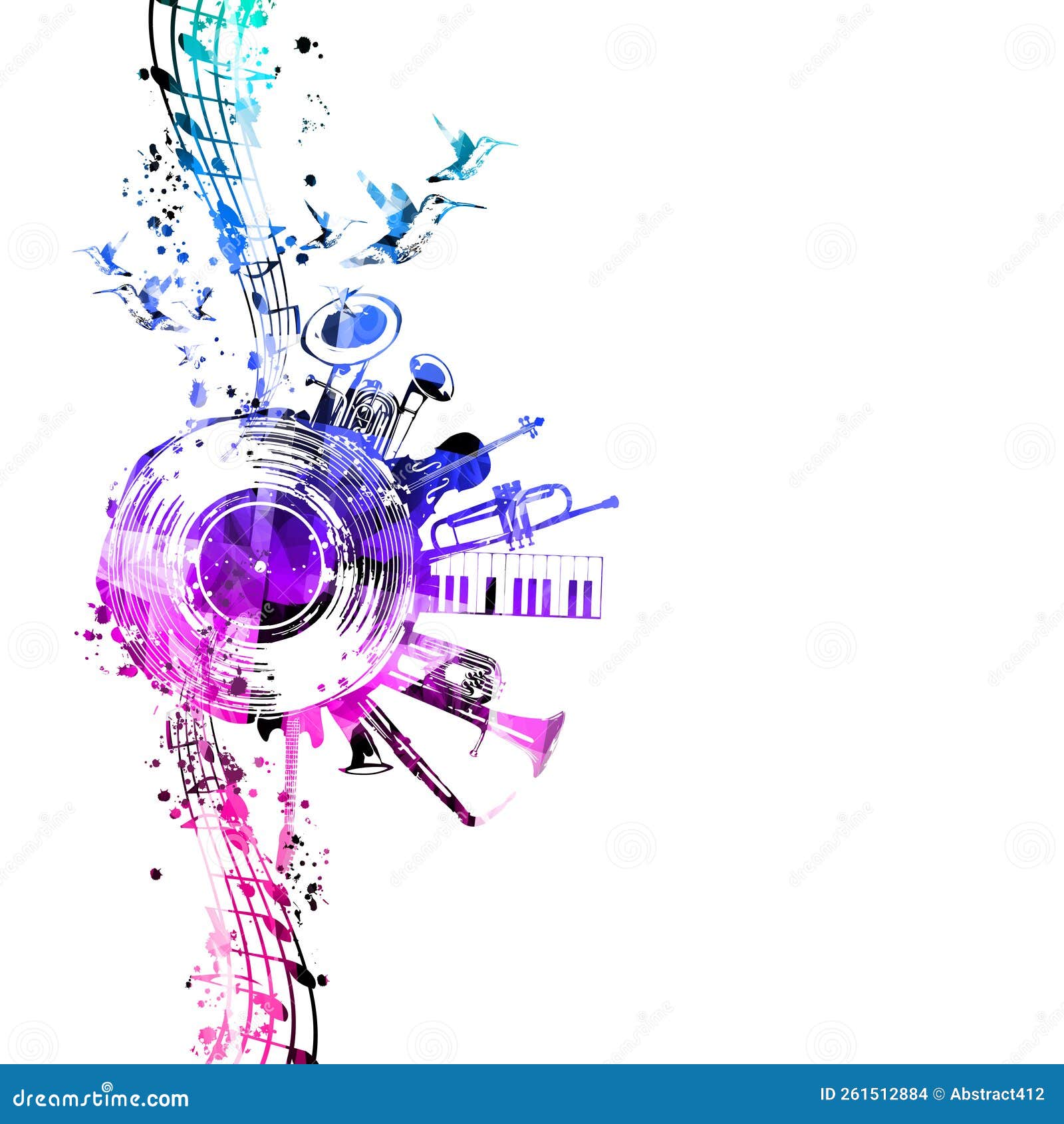 Music Promotional Poster with Musical Instruments and Notes Isolated ...