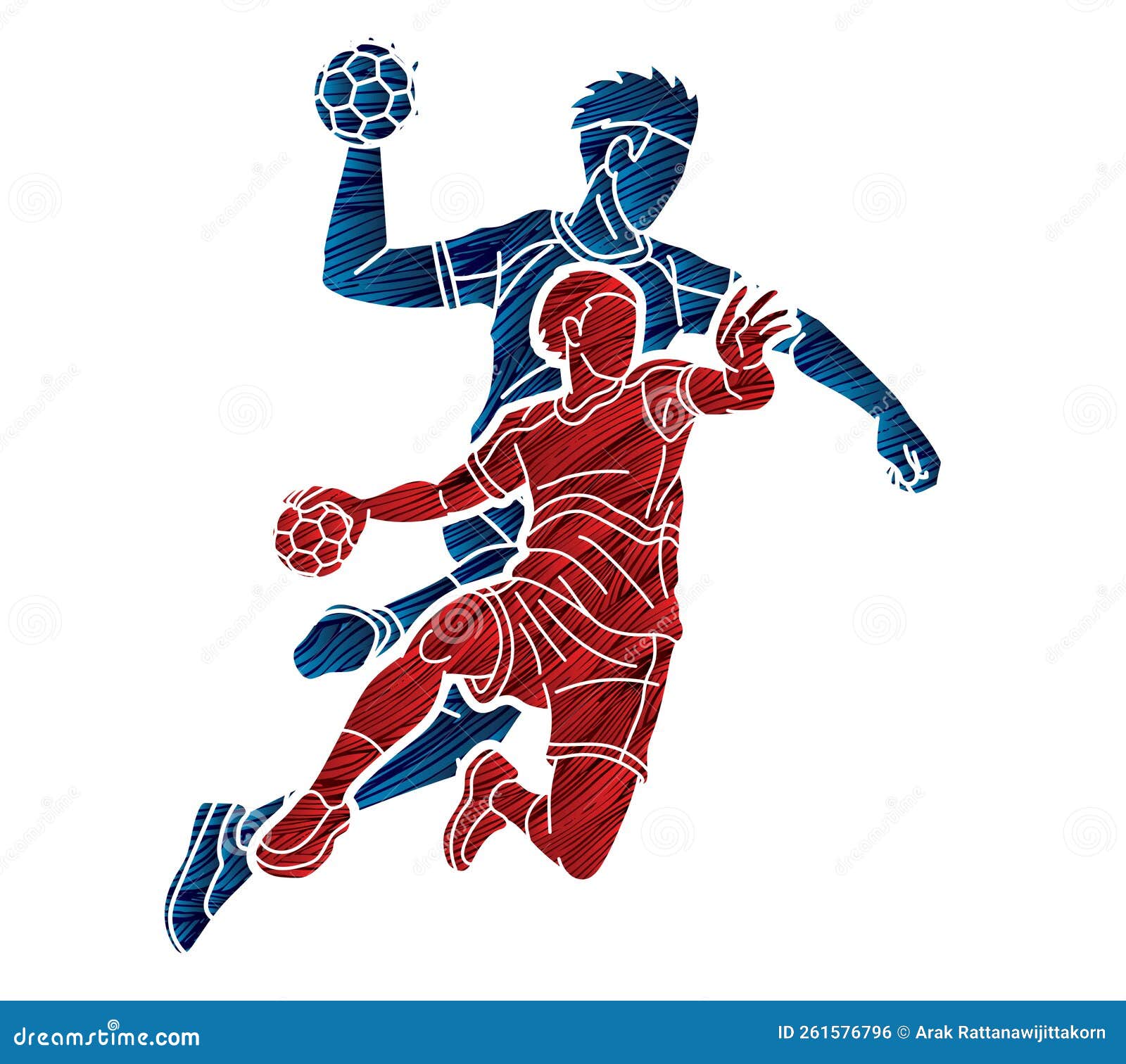Handball Sport Male Players Team Men Mix Action Cartoon Graphic Vector ...