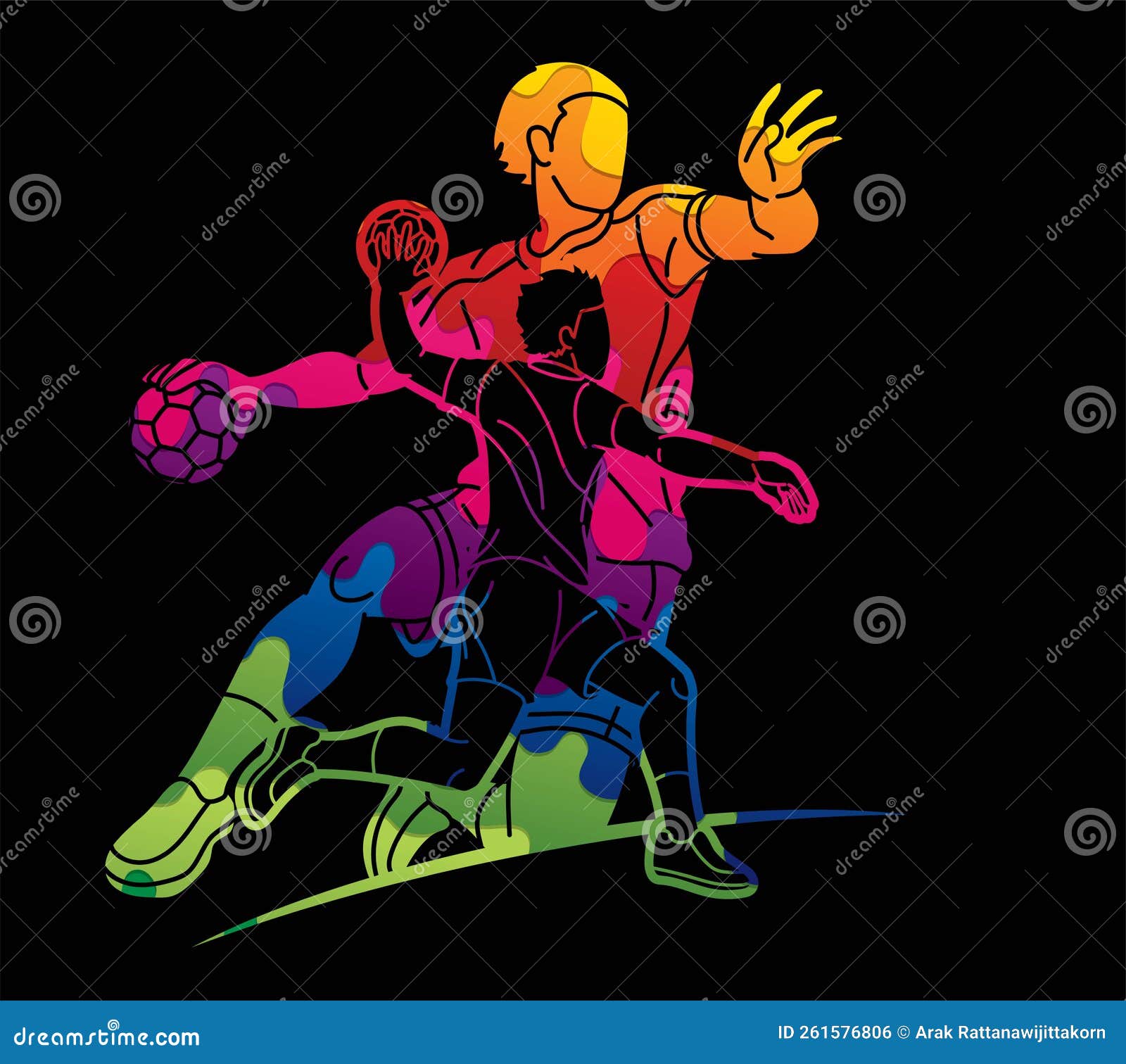 Handball Sport Male Players Team Men Mix Action Cartoon Graphic Vector ...