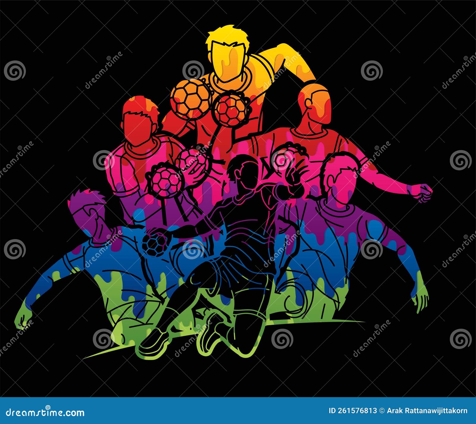 Handball Sport Male Players Team Men Mix Action Cartoon Graphic Vector ...