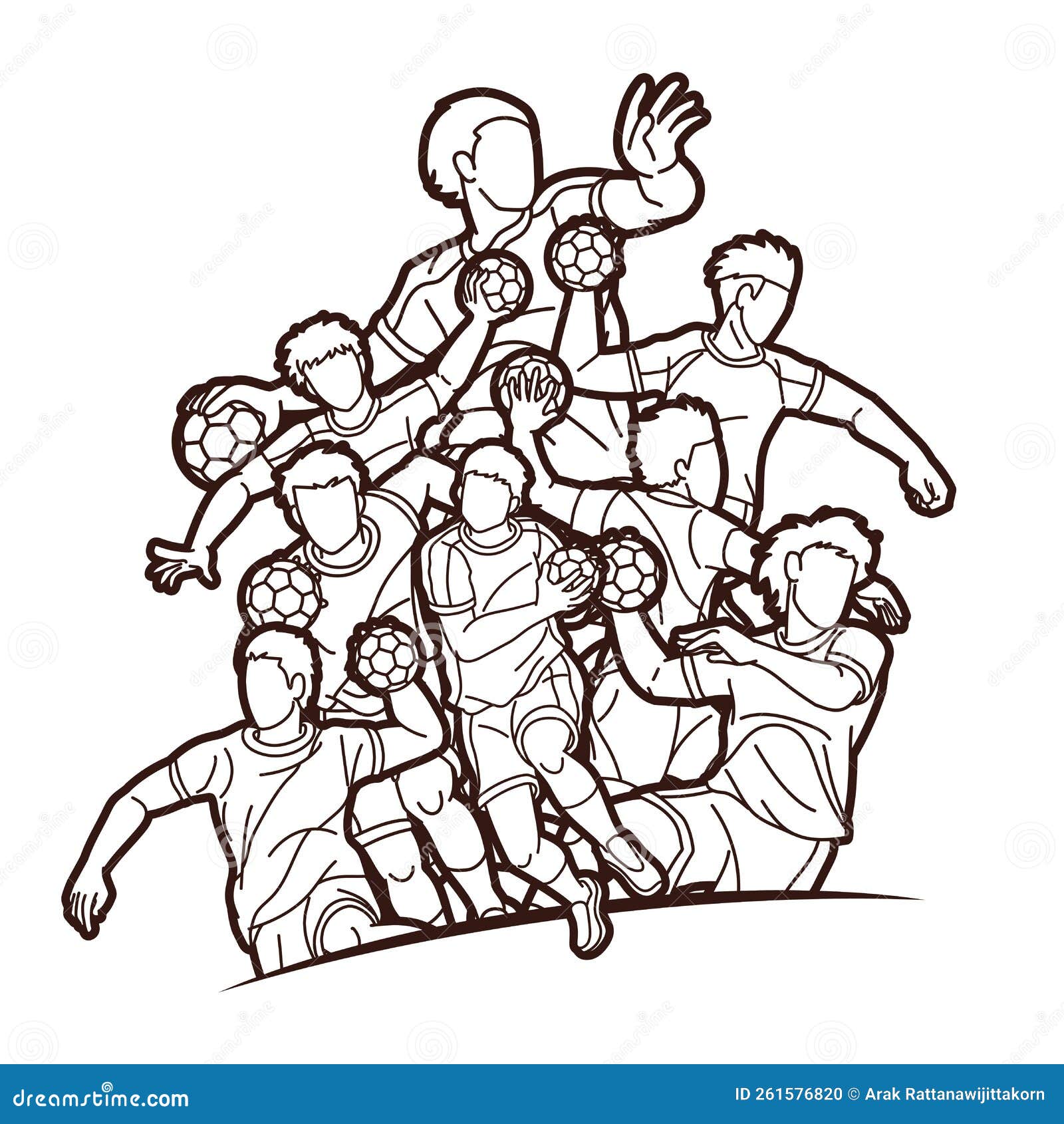 Handball Sport Male Players Team Men Mix Action Cartoon Graphic Vector ...