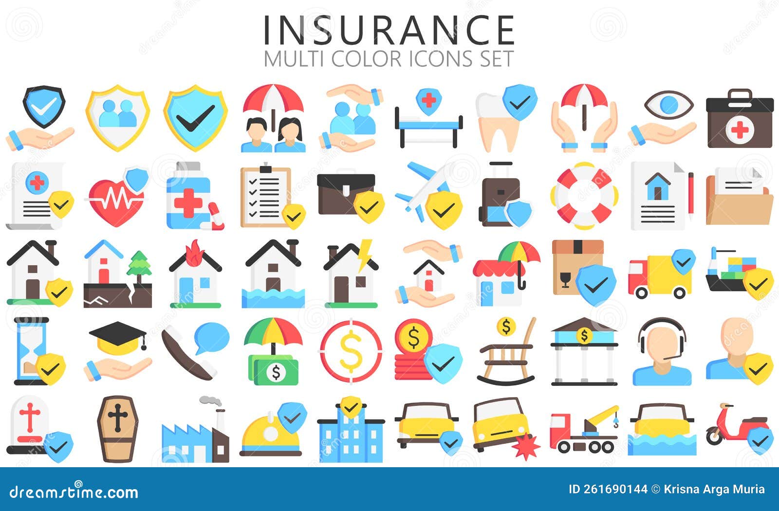 Insurance Multi Color Icons Set Stock Vector - Illustration of line ...