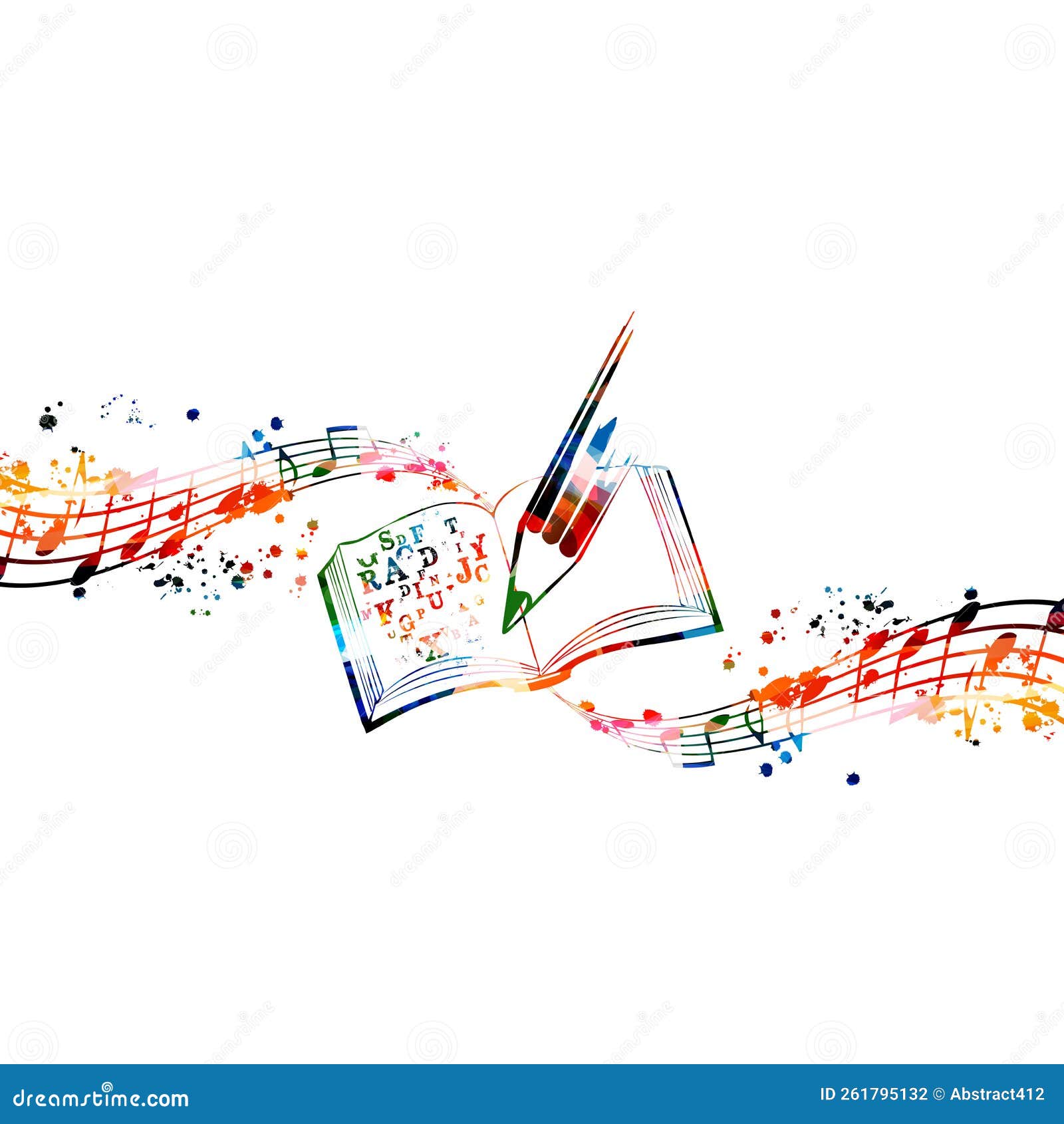 Colorful Music Writing Notebook with Musical Stave and Notes Isolated ...