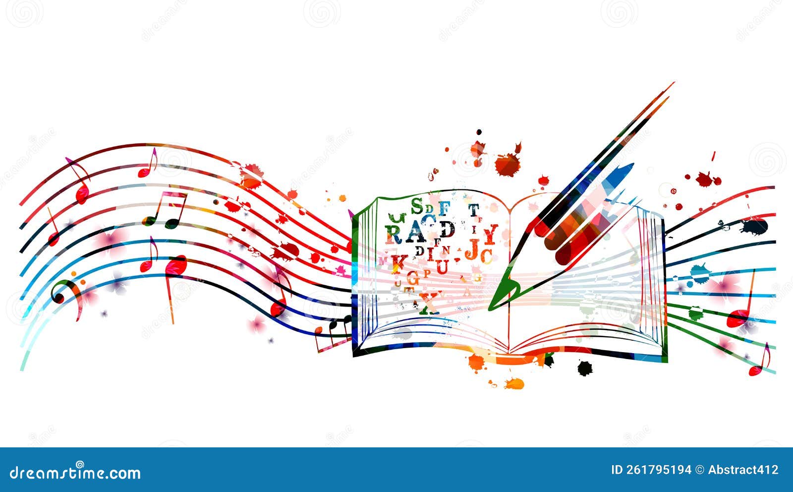 Colorful Music Writing Notebook with Musical Stave and Notes Isolated ...