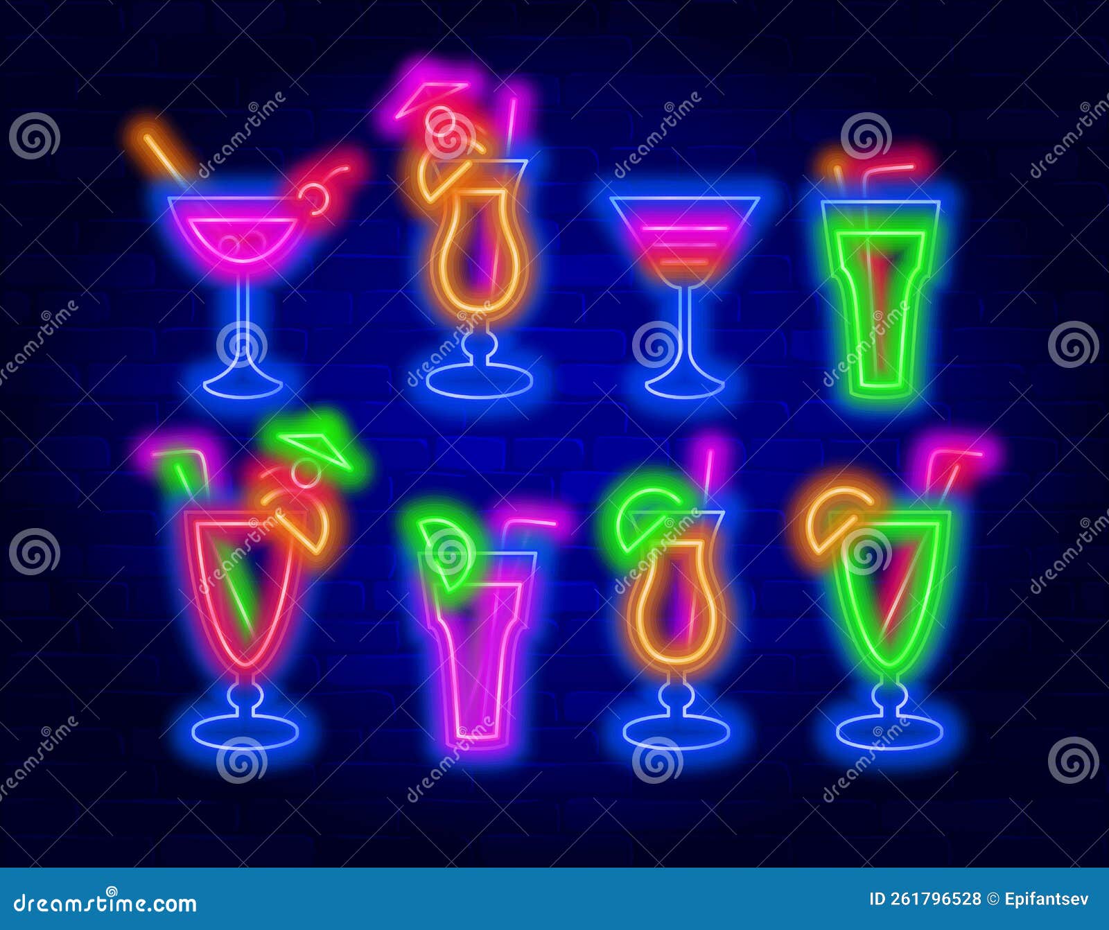 Cocktails Vector Neon Icons Set. Stock Vector - Illustration of colors ...