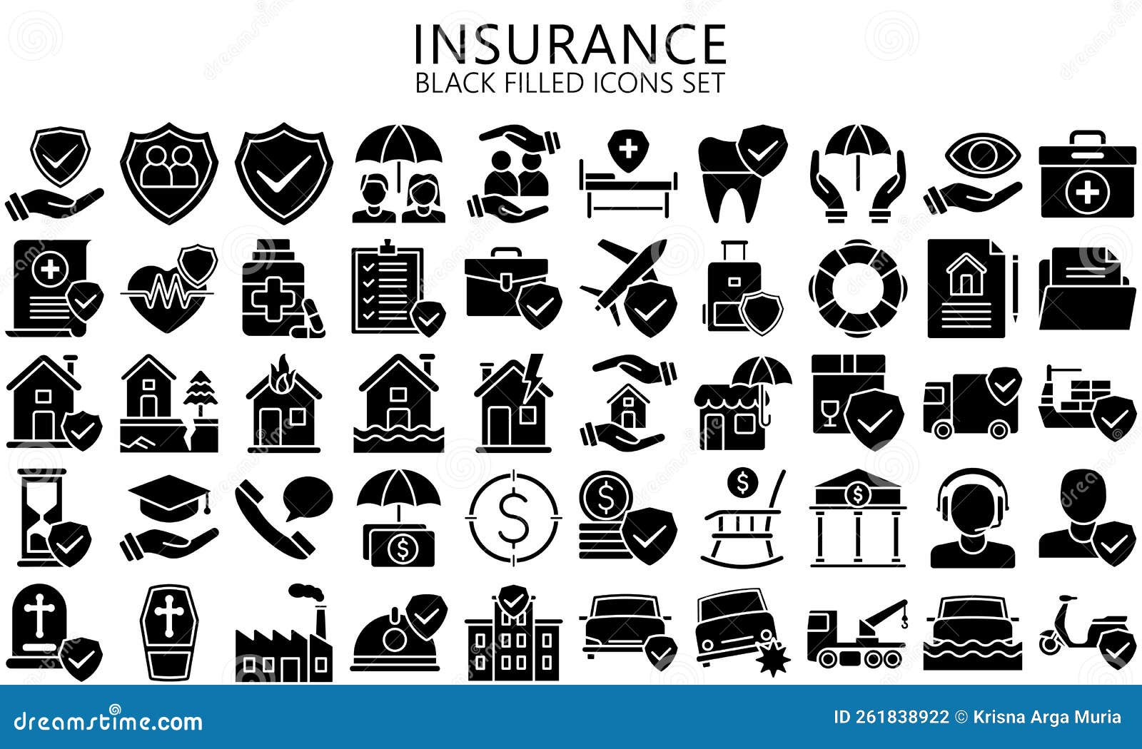 Insurance Glyph Black Filled Icons Set Stock Vector - Illustration of ...