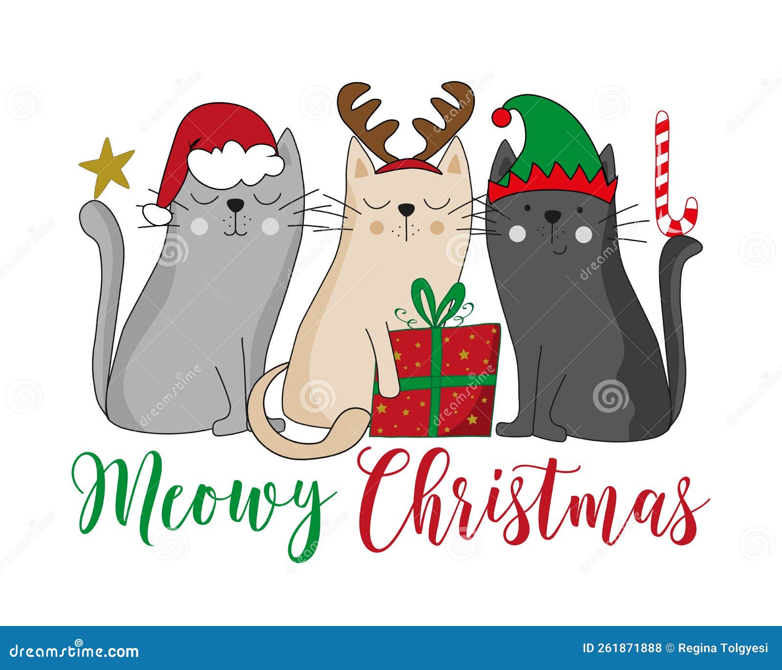 Meowy Christmas - Santa Cat, Reindeer Cat, and Elf Cat with Christmas ...