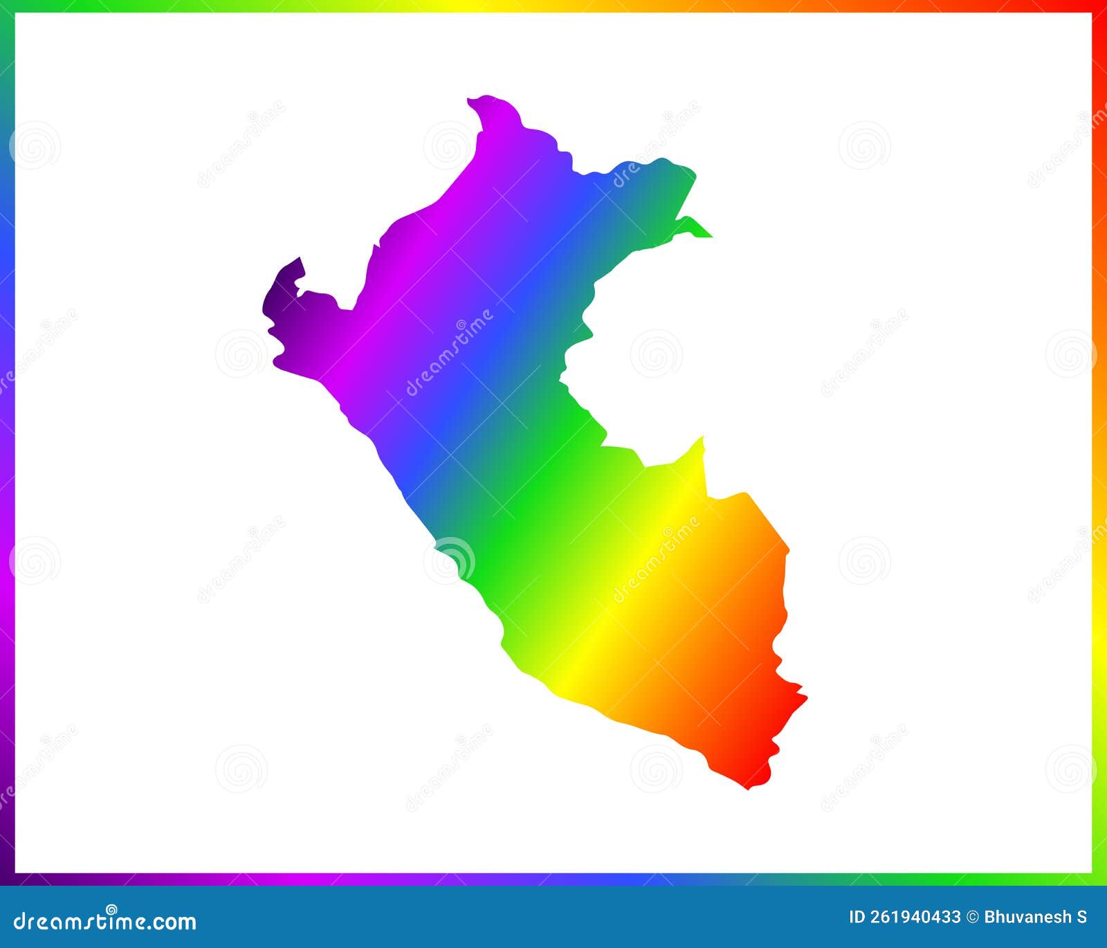 Rainbow Colored Gradient Map of Country Peru Isolated on White ...