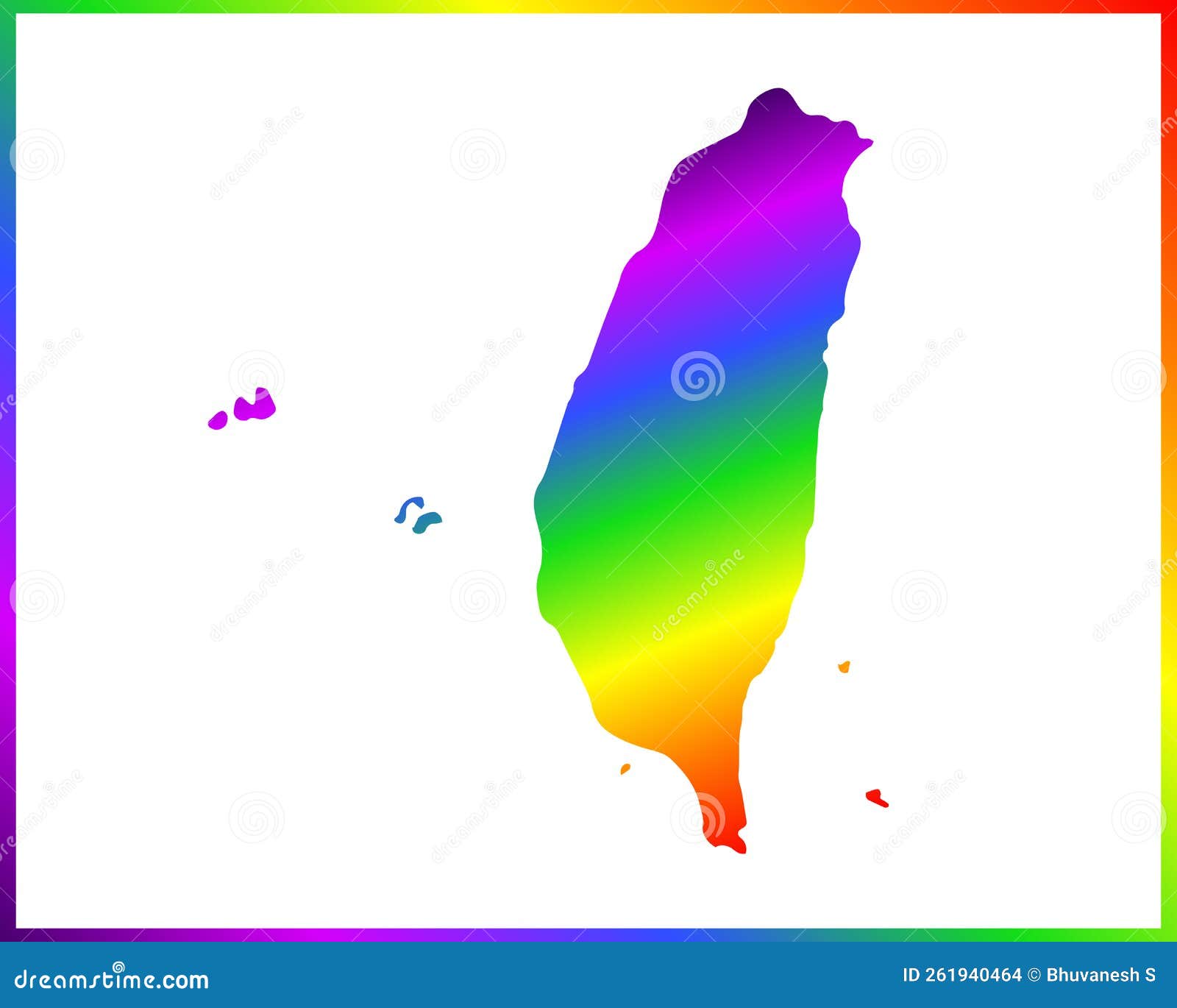 Rainbow Colored Gradient Map of Country Taiwan Isolated on White ...
