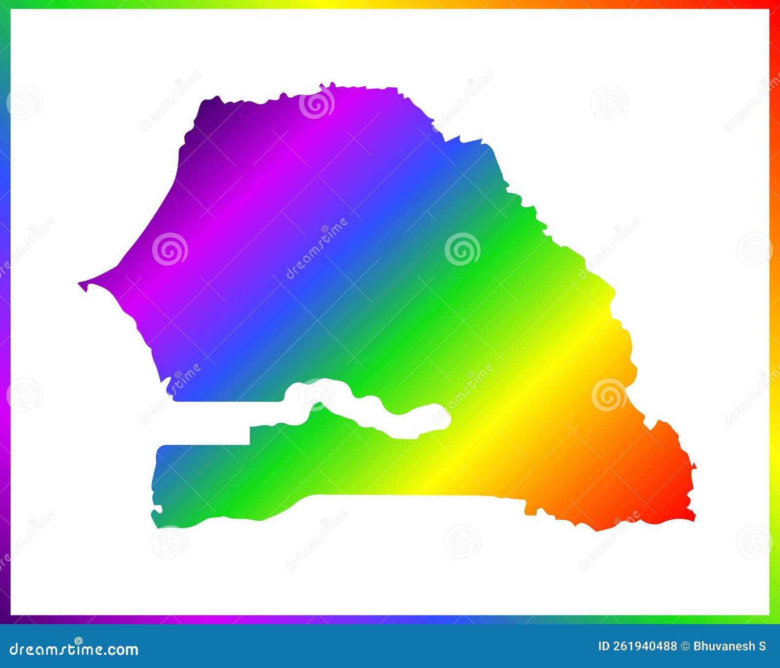 Rainbow Colored Gradient Map of Country Senegal Isolated on White ...