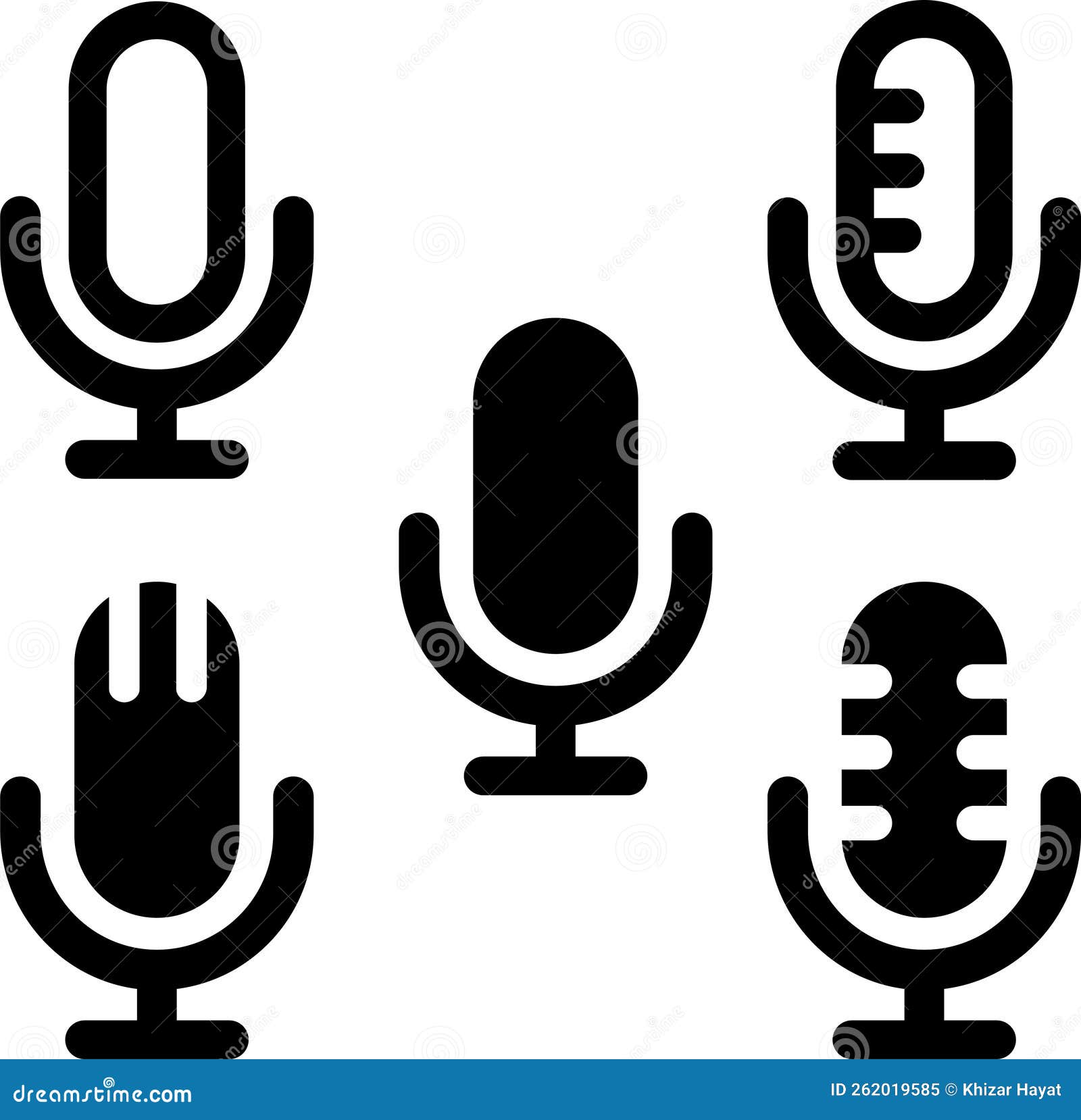 Set Microphone Icons. Group Studio Table Mic. Collection Podcast Radio ...