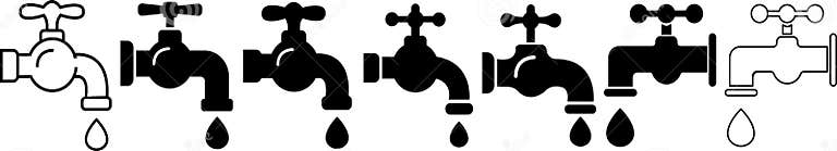 Group of Water Null, Faucet Icons Set. Water Tap Collection Stock ...