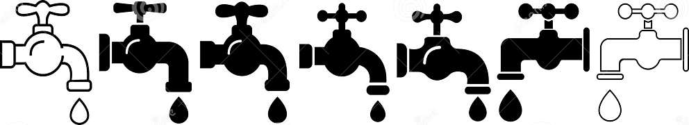 Group of Water Null, Faucet Icons Set. Water Tap Collection Stock ...