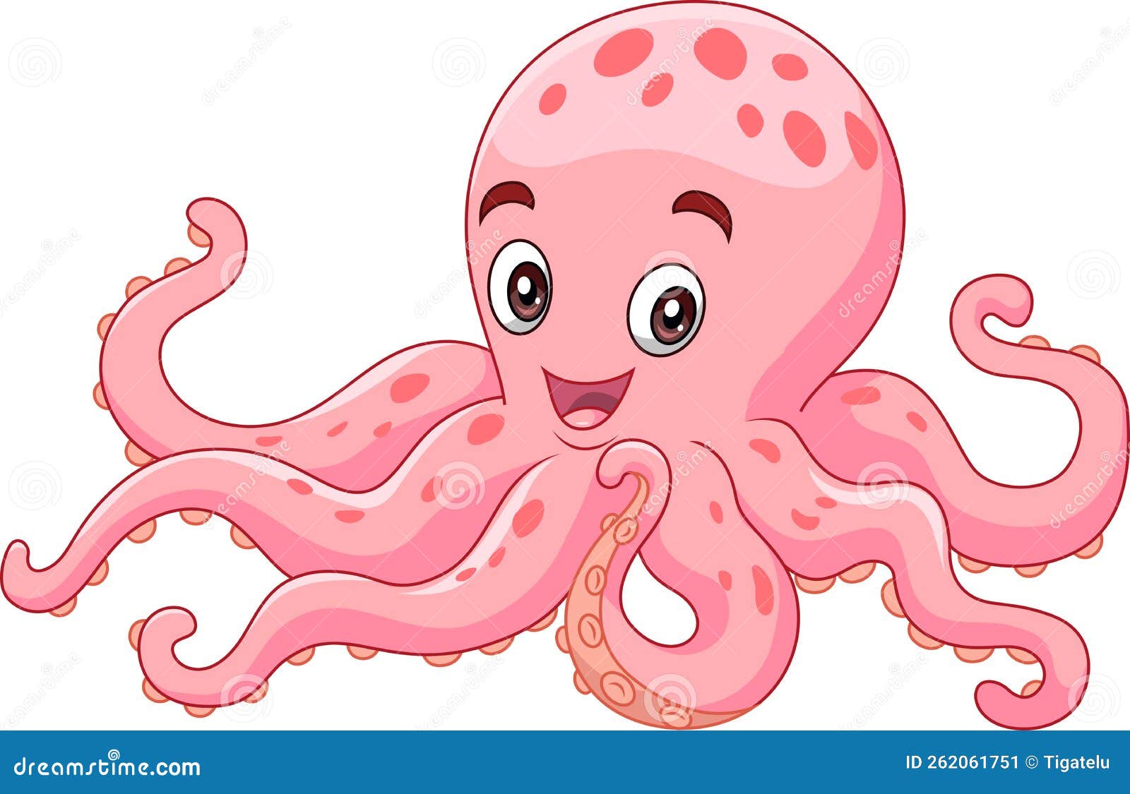 Happy Octopus Underwater Fantasy Monochromatic Flat Vector Character ...