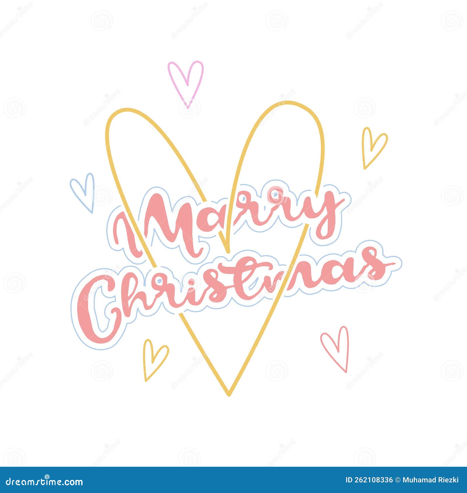 Merry Christmas Text and Heart for Greeting Card. Vector Illustration ...