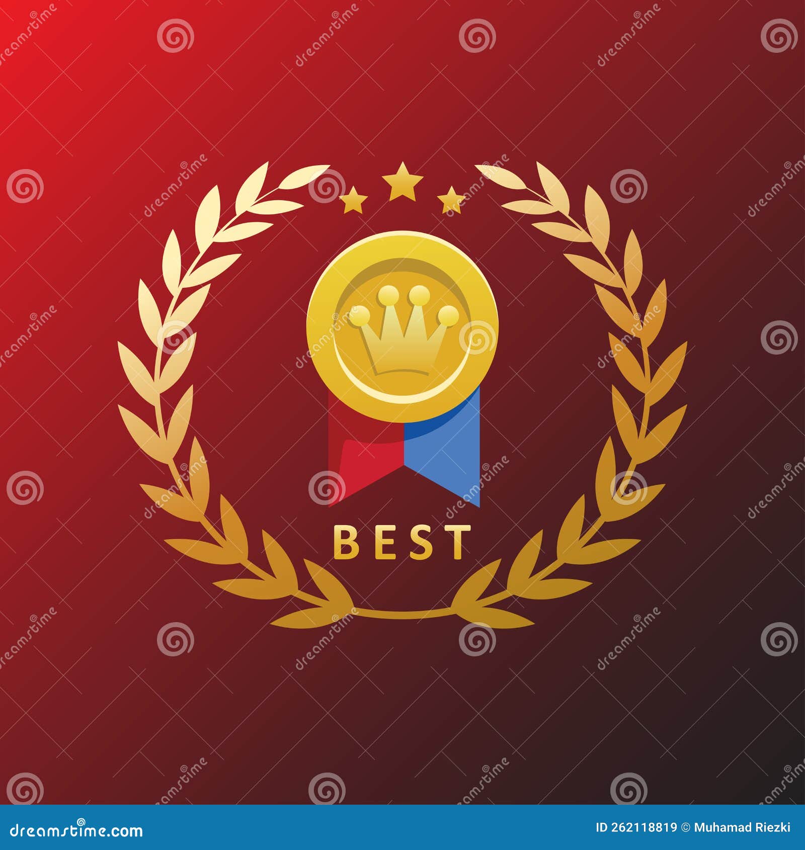 Gold Medal Icon with Red and Blue Ribbon. Winner Medal Vector ...
