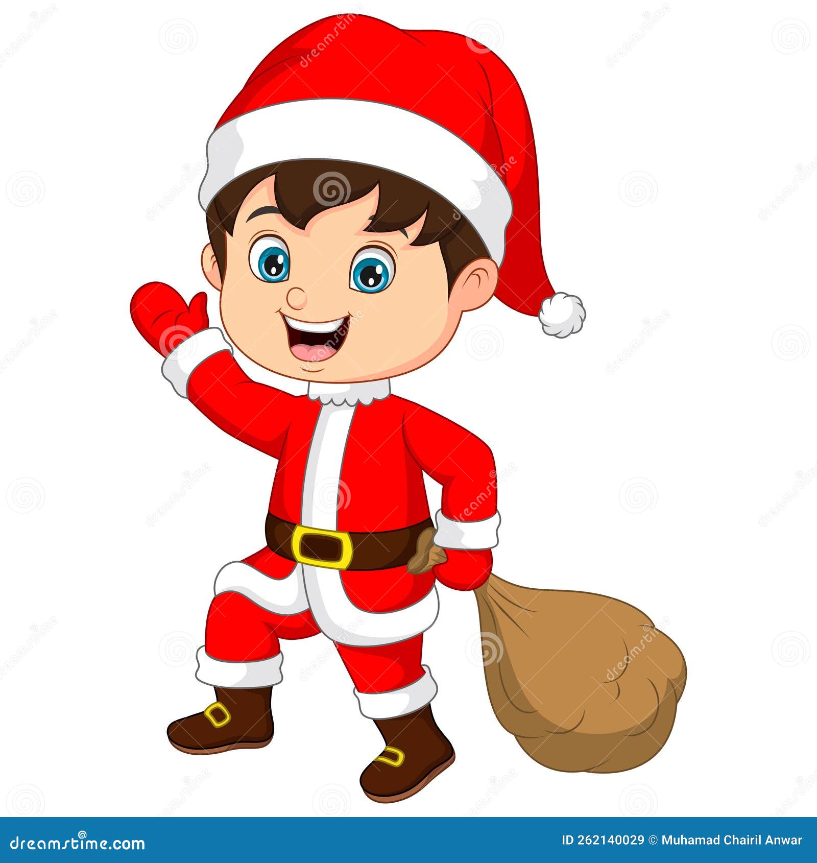 Cartoon Little Boy Wear Santa Costume Carrying a Sack Stock Vector ...