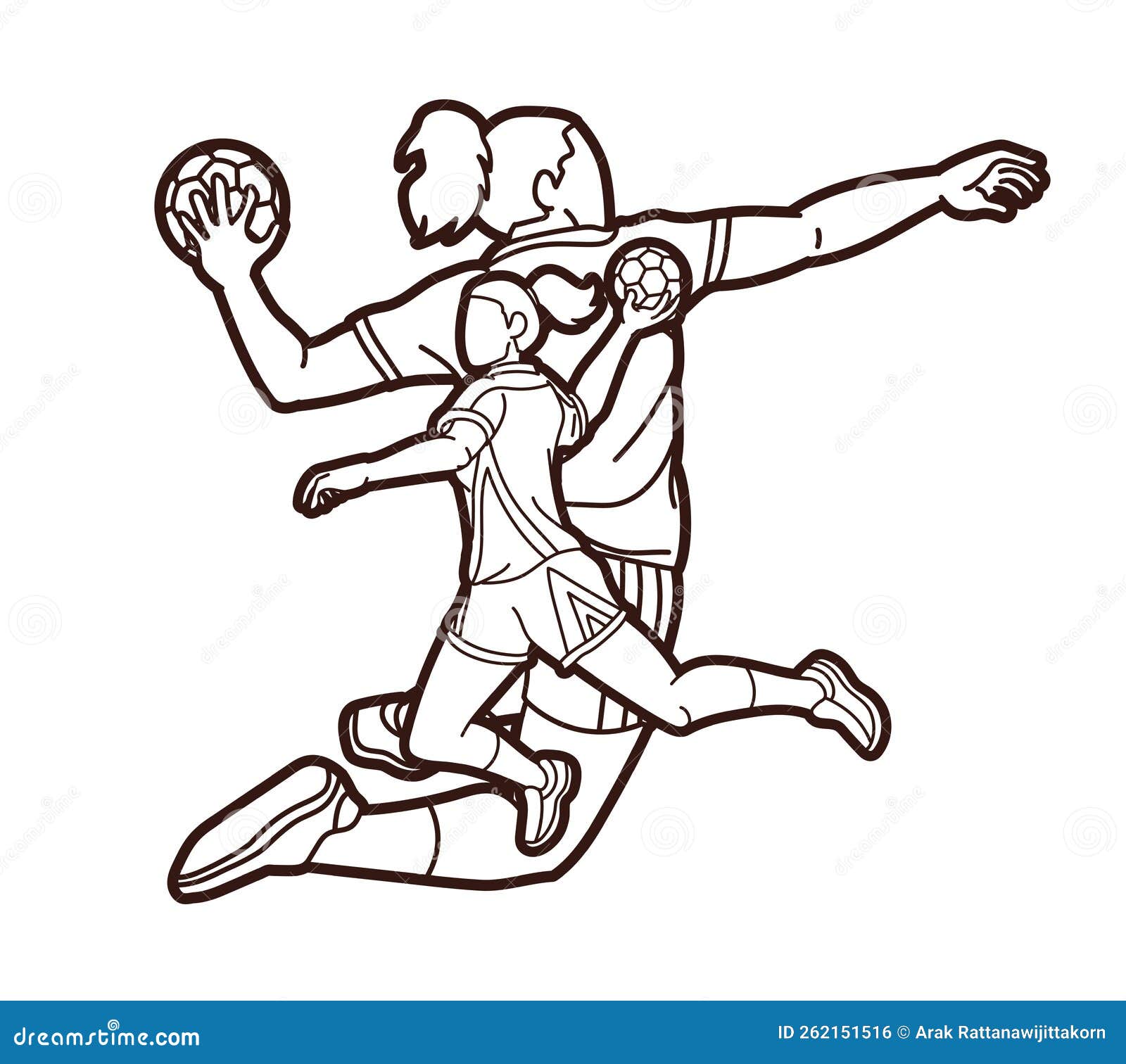 Group of Handball Players Female Mix Action Cartoon Sport Team Graphic ...