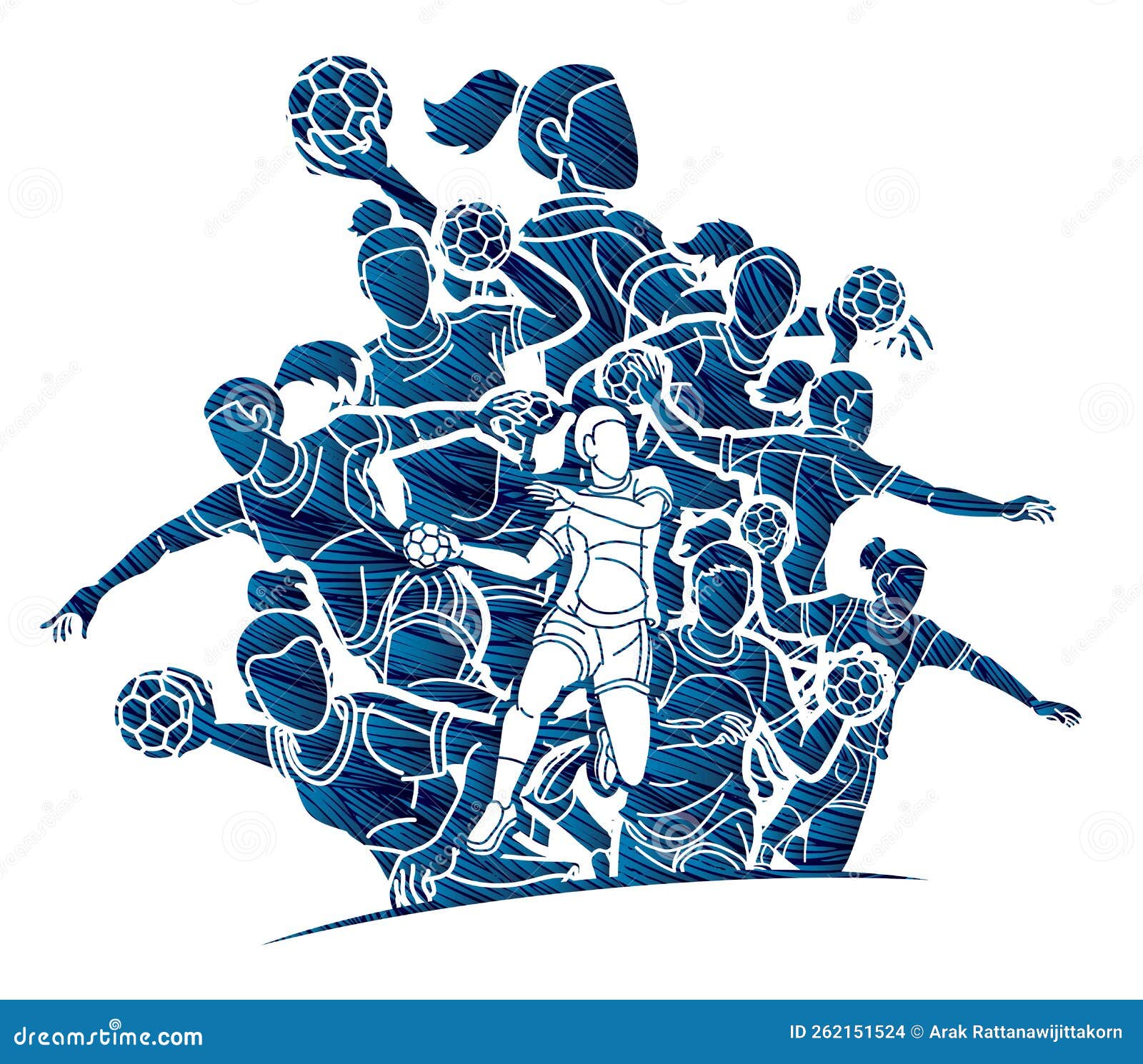 Group of Handball Players Female Mix Action Cartoon Sport Team Graphic ...