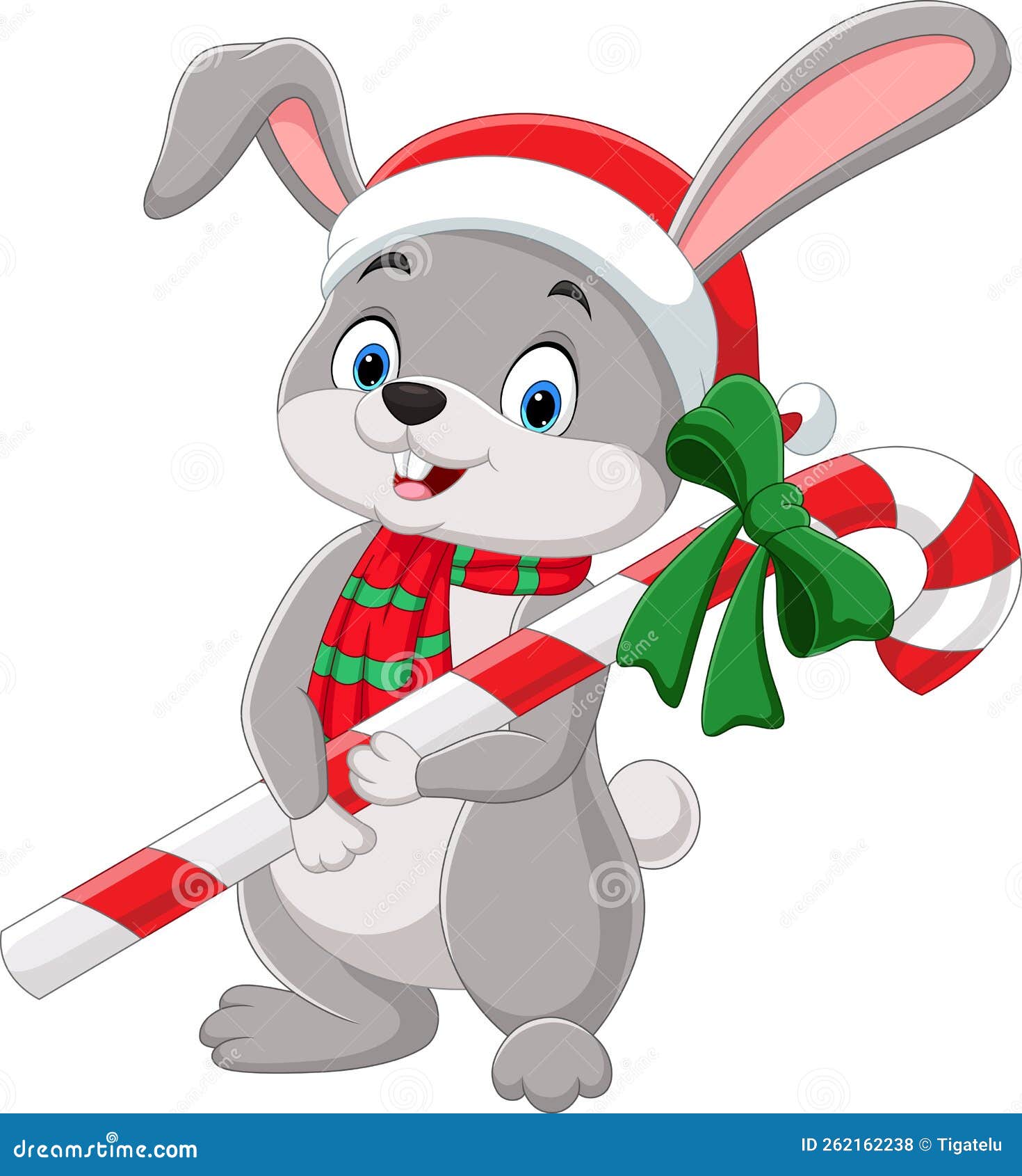 Cartoon Rabbit Wearing Scarf and Hat Holding Candy Cane Stock Vector ...
