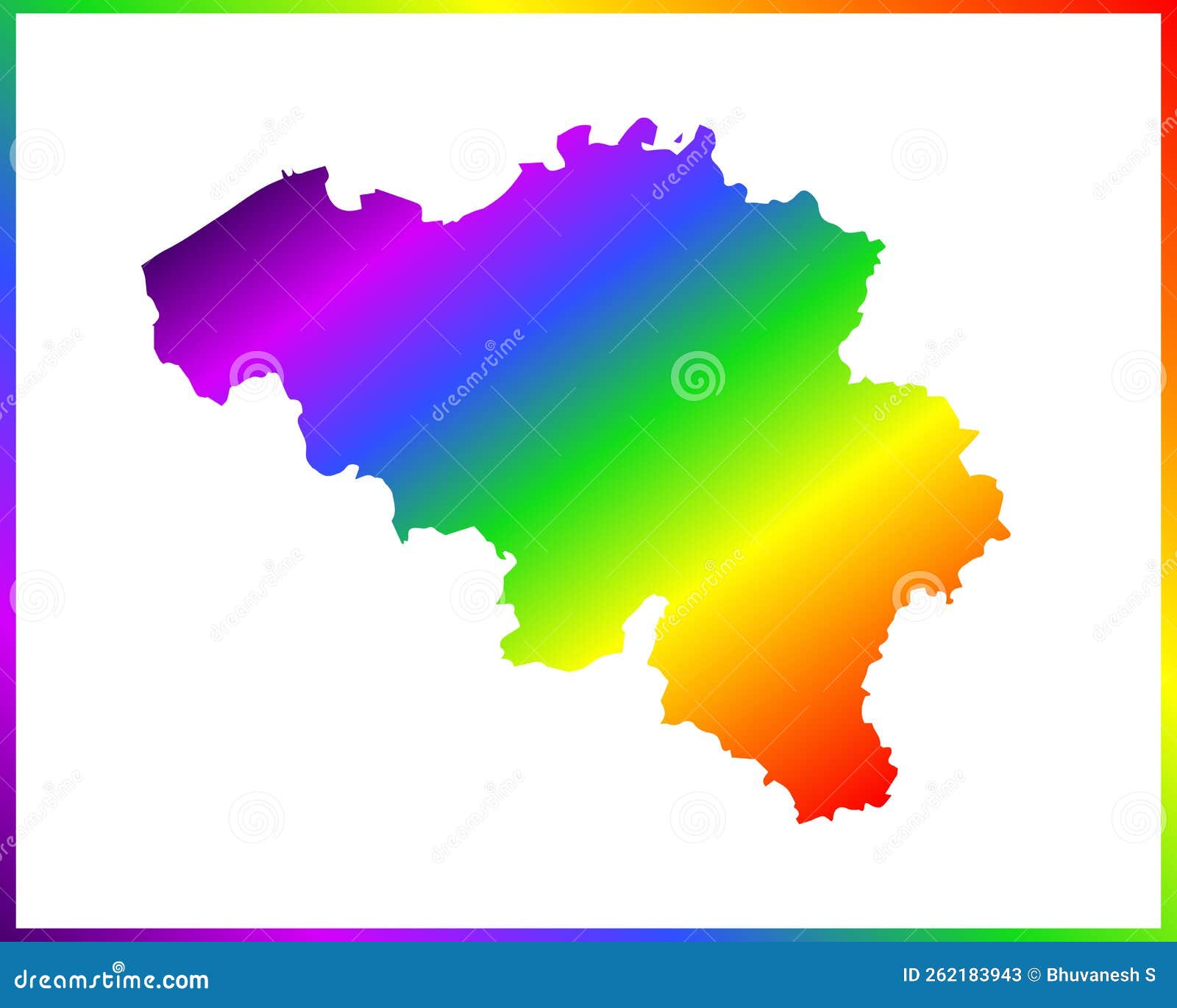 Rainbow Colored Gradient Map of Country Belgium Isolated on White ...