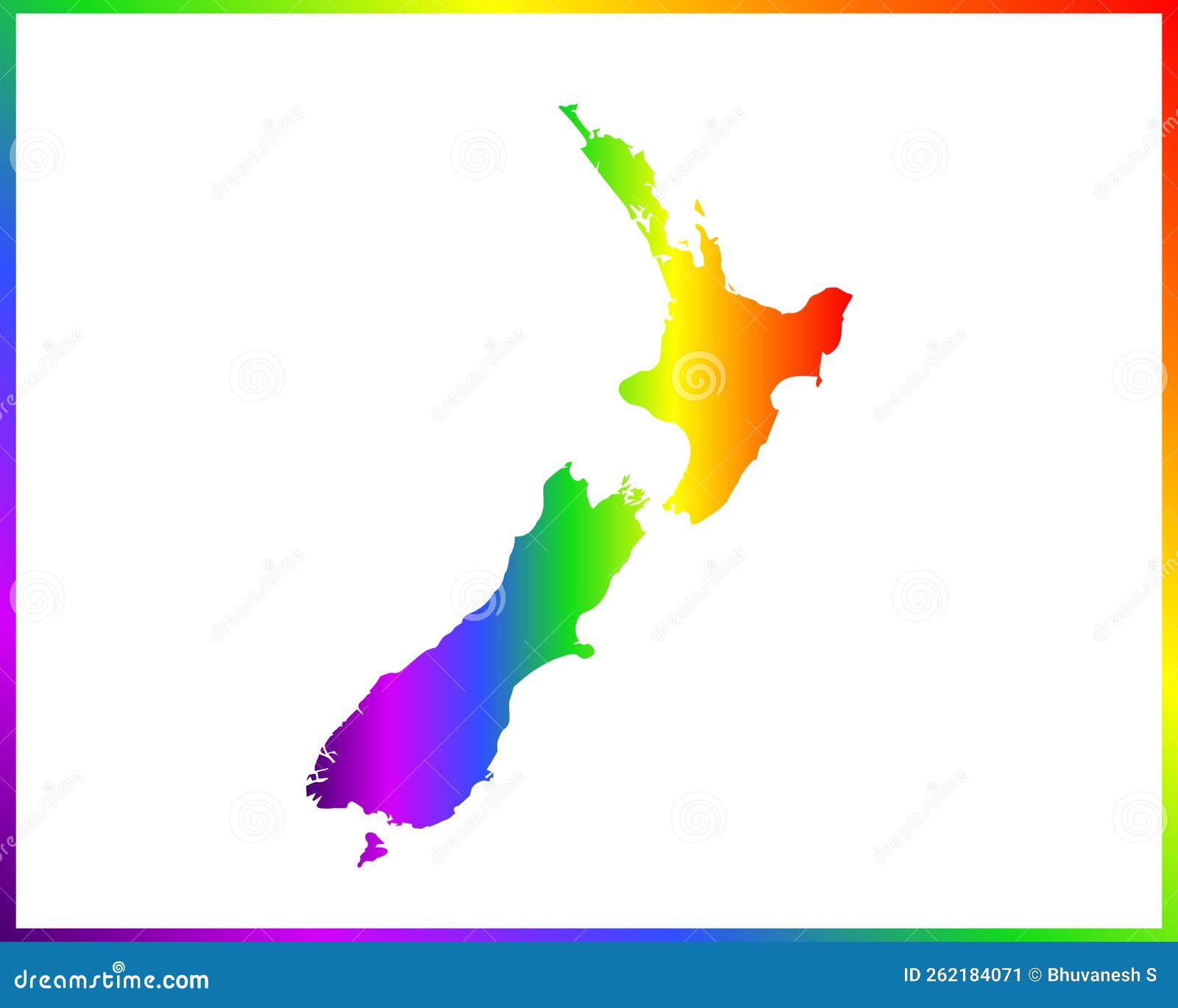 Rainbow Colored Gradient Map of Country New Zealand Isolated on White ...