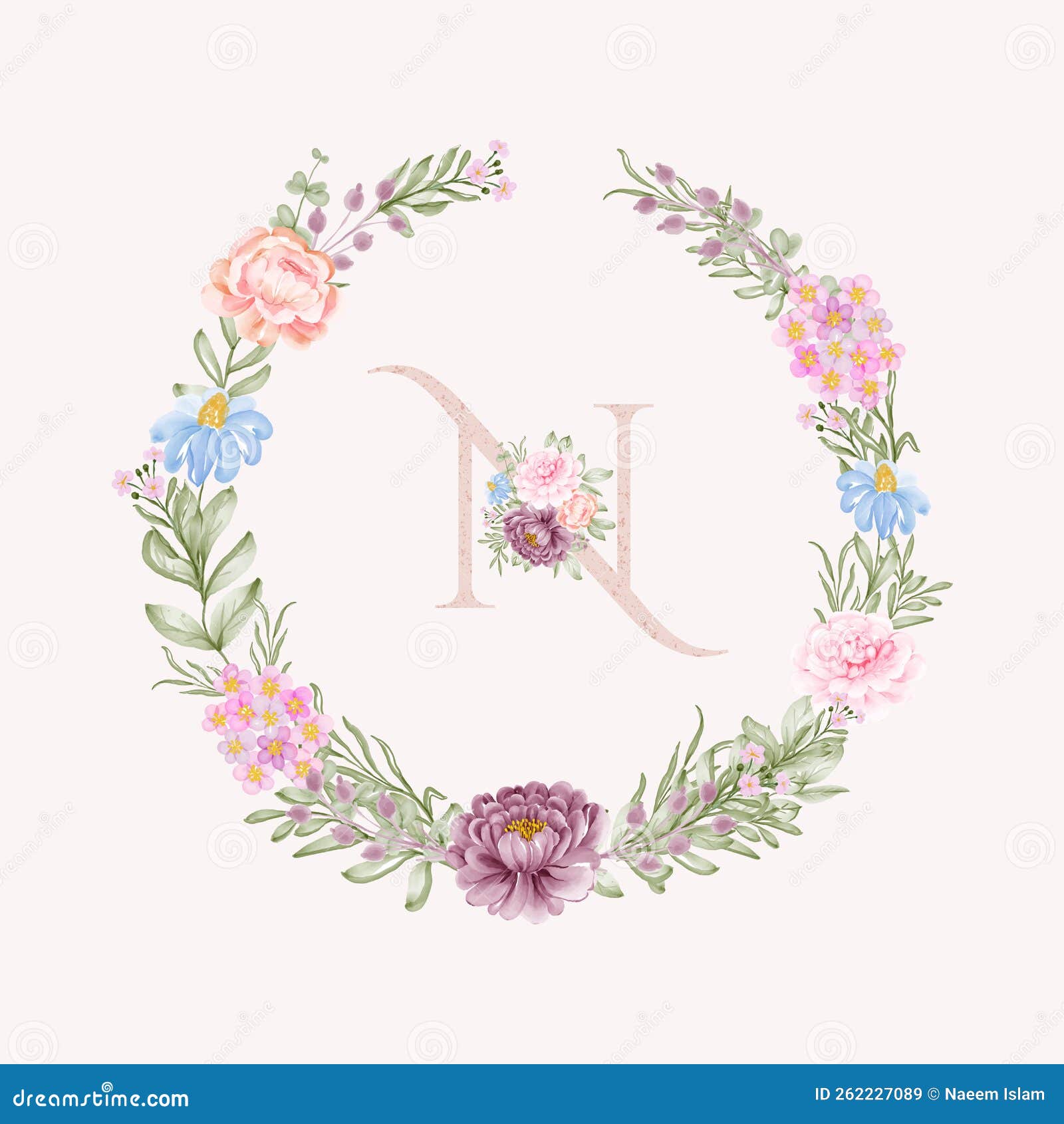 Watercolor Floral Crest. N Initial Lettering Wedding Crest Monogram ...
