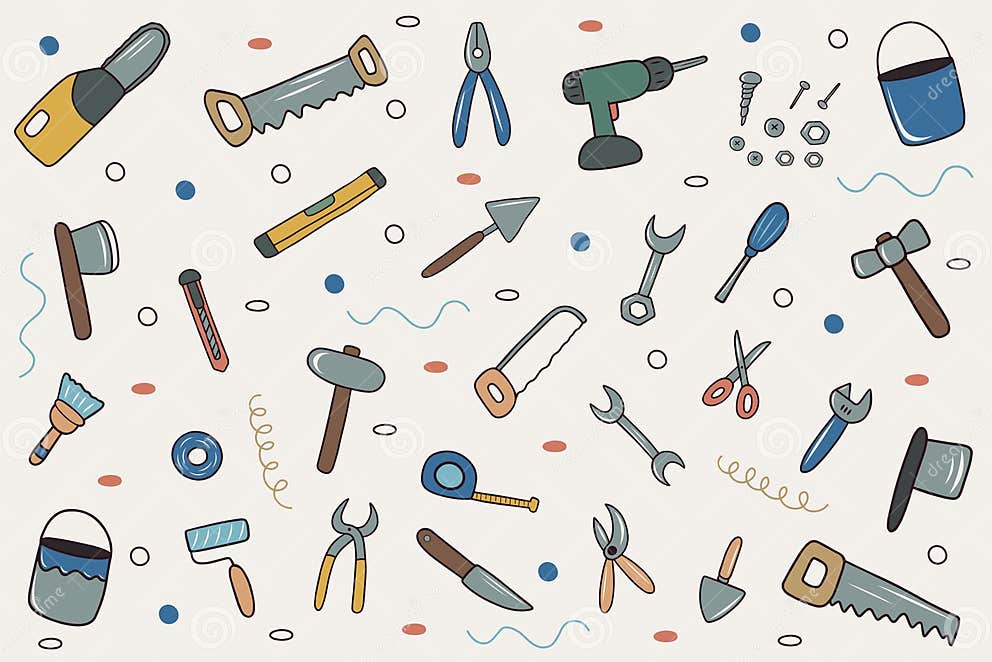 Hand Drawn Doodle Tools Set Stock Vector - Illustration of drill ...
