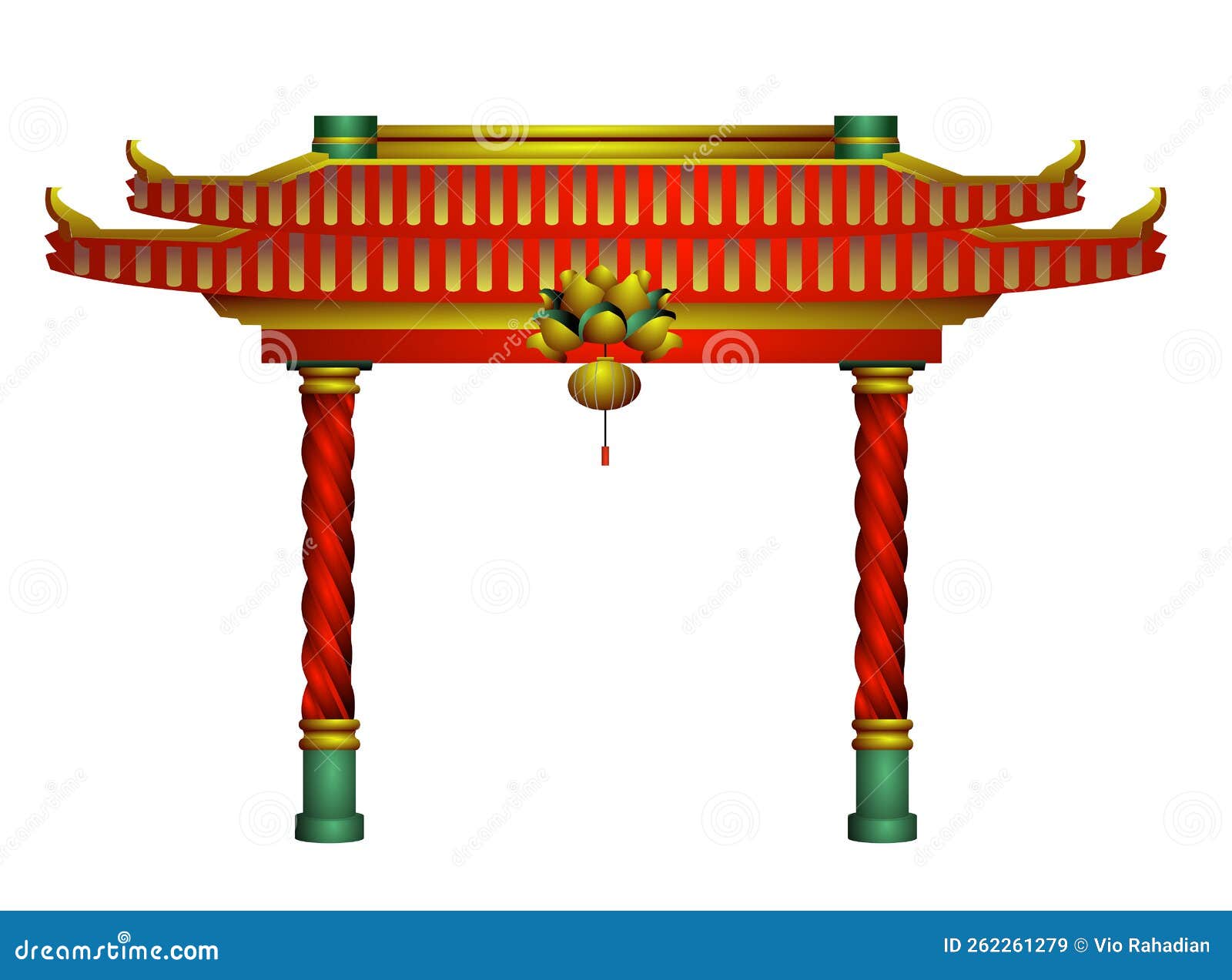 Chinese Red Gate and Pillars with Gold Decoration. Stock Illustration ...
