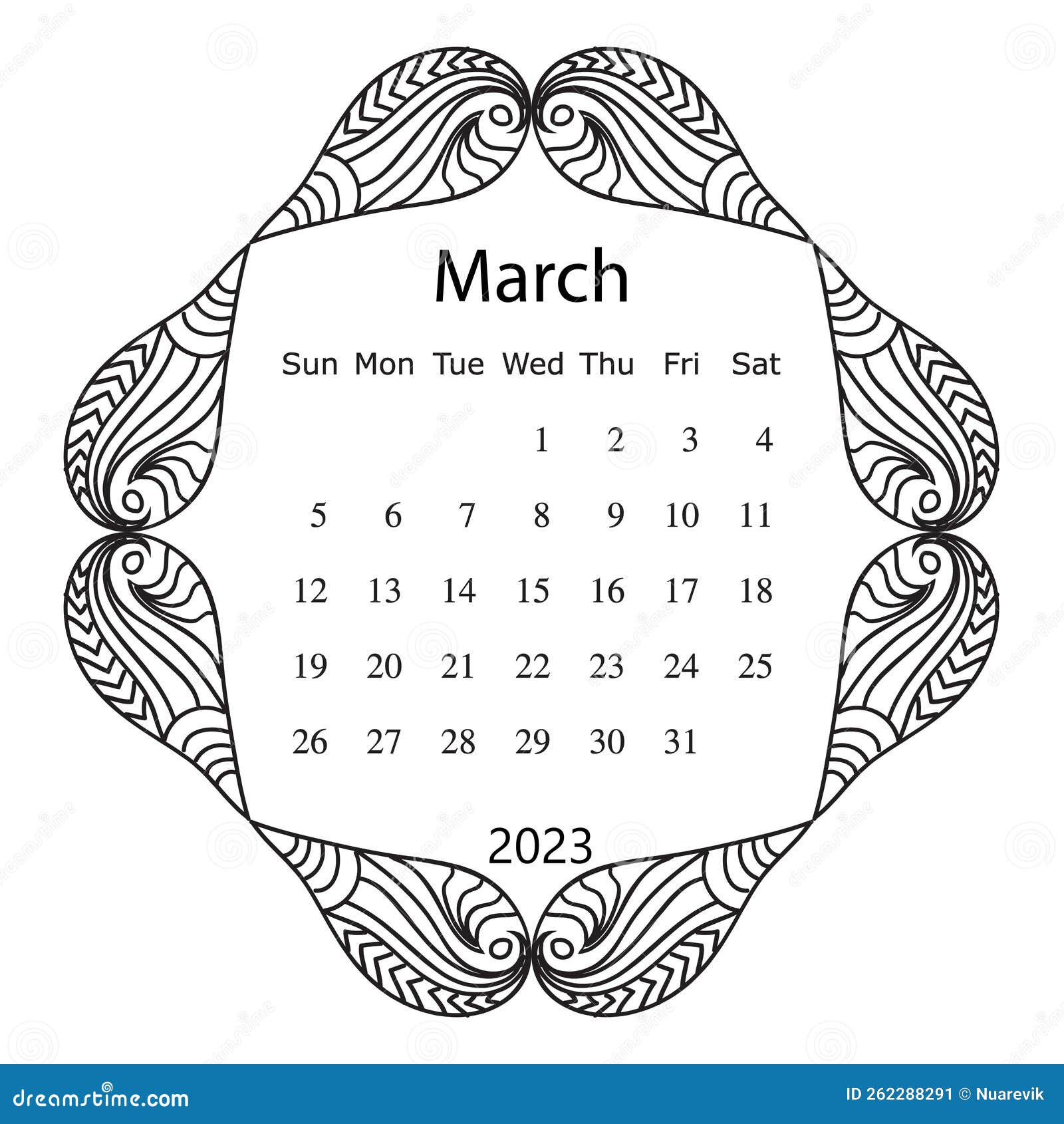 March Calendar Coloring Pages