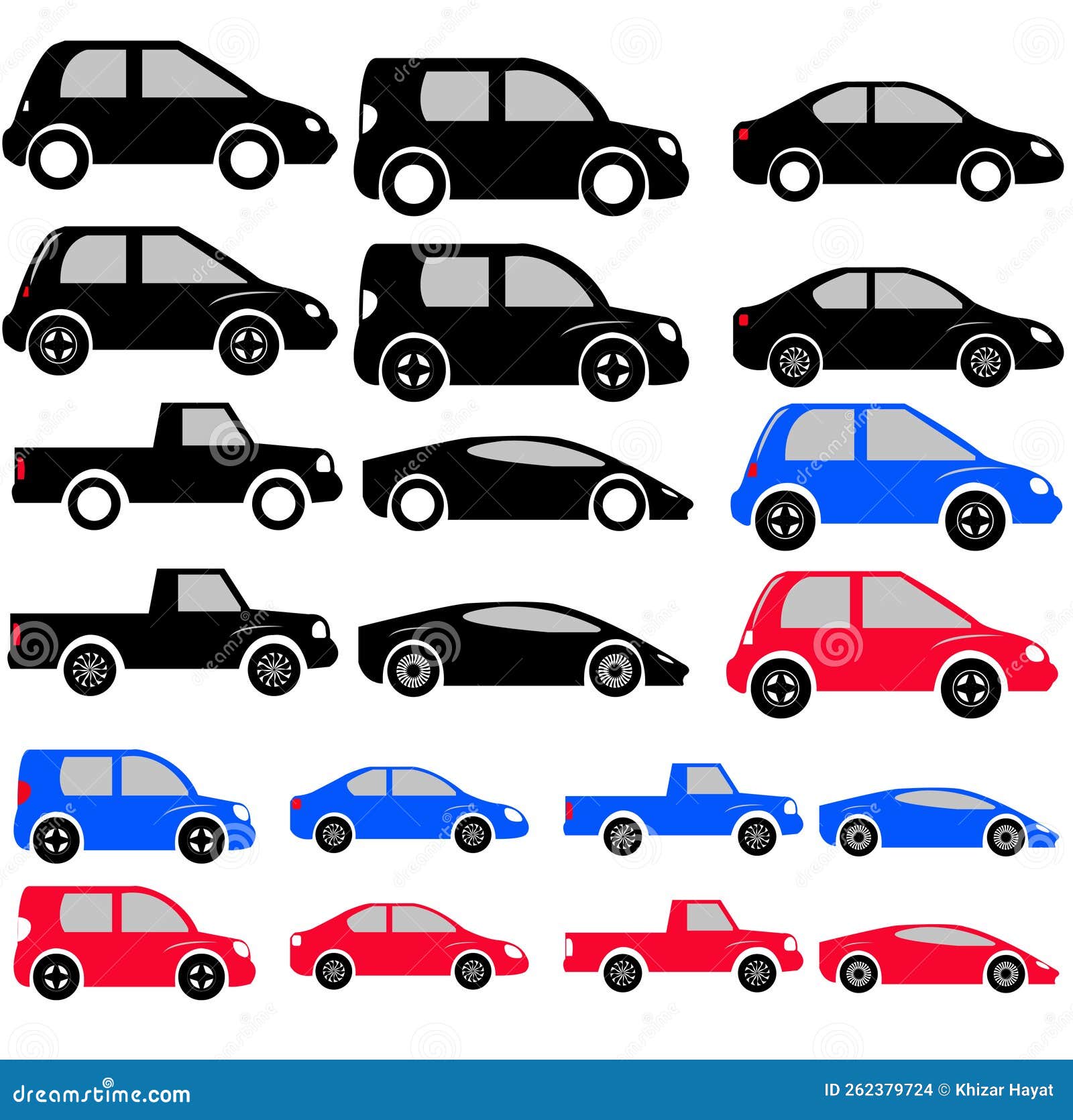 Blue, Red, Black Car Silhouettes Set Icons. Super Sports Cars. Luxury ...