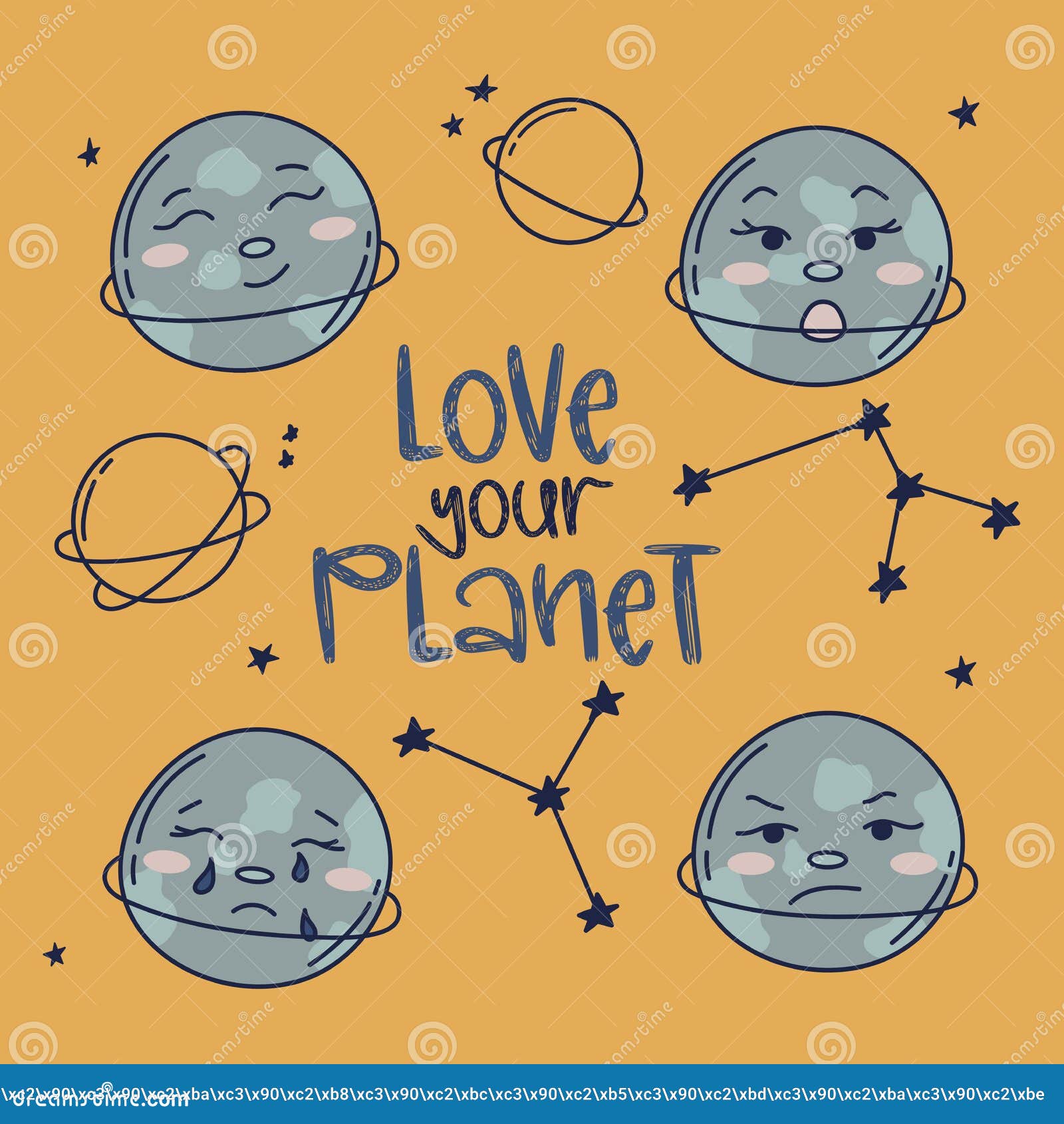 Love Your Planet Doodle Vector Poster. Cosmos Astronomy Illustration ...