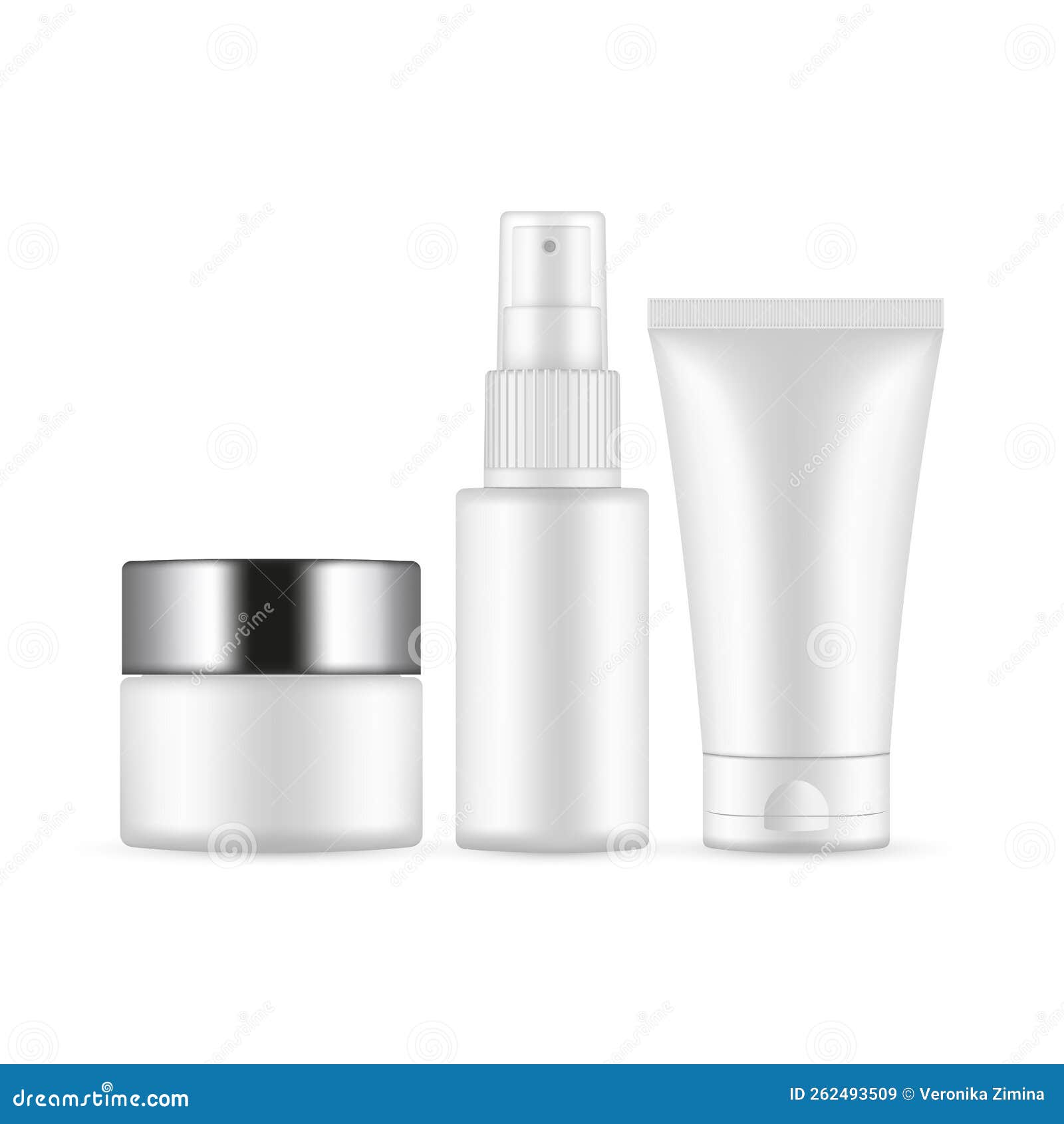 Jar with Metal Cap, Spray Bottle and Tube, Isolated on White Background ...