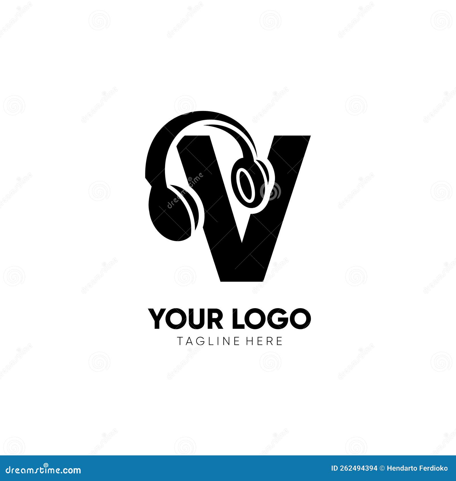 Letter V Headphone Logo Design Vector Icon Graphic Illustration Emblem ...