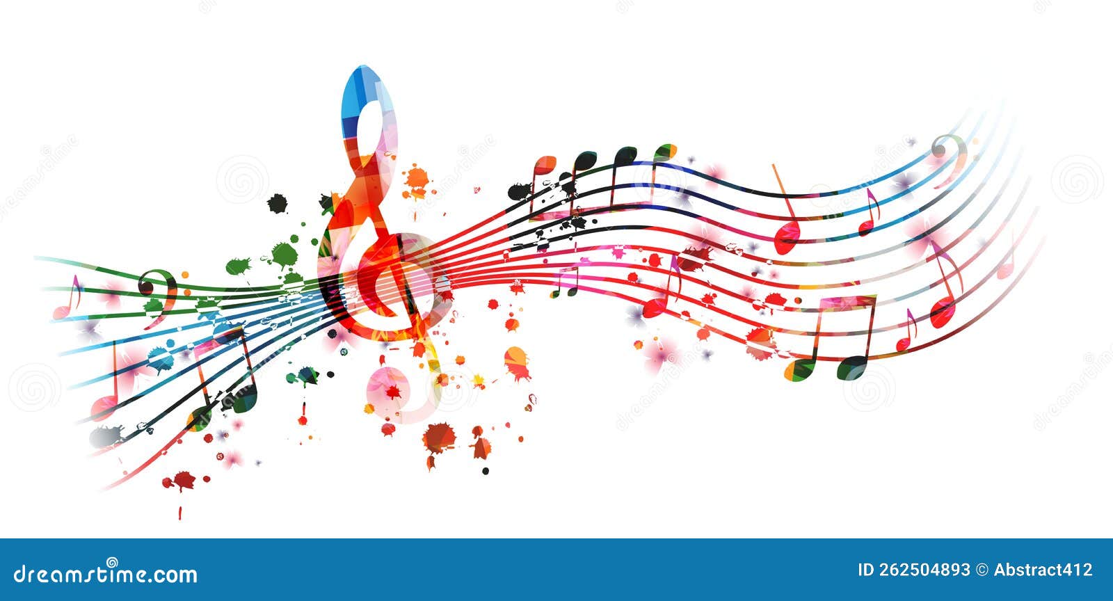 Vibrant Music Background with Colorful Musical Notes and G-clef ...