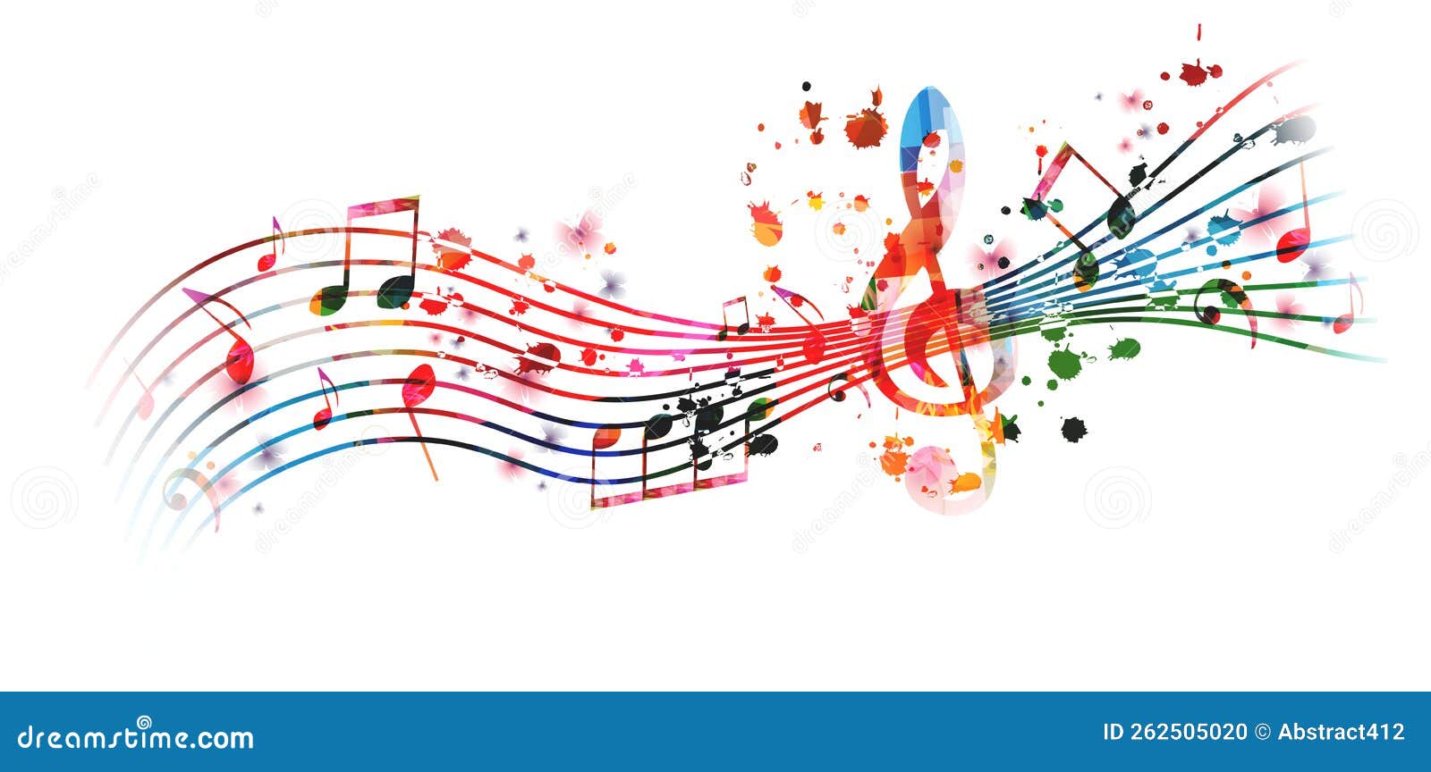 Vibrant Music Background with Colorful Musical Notes and G-clef ...